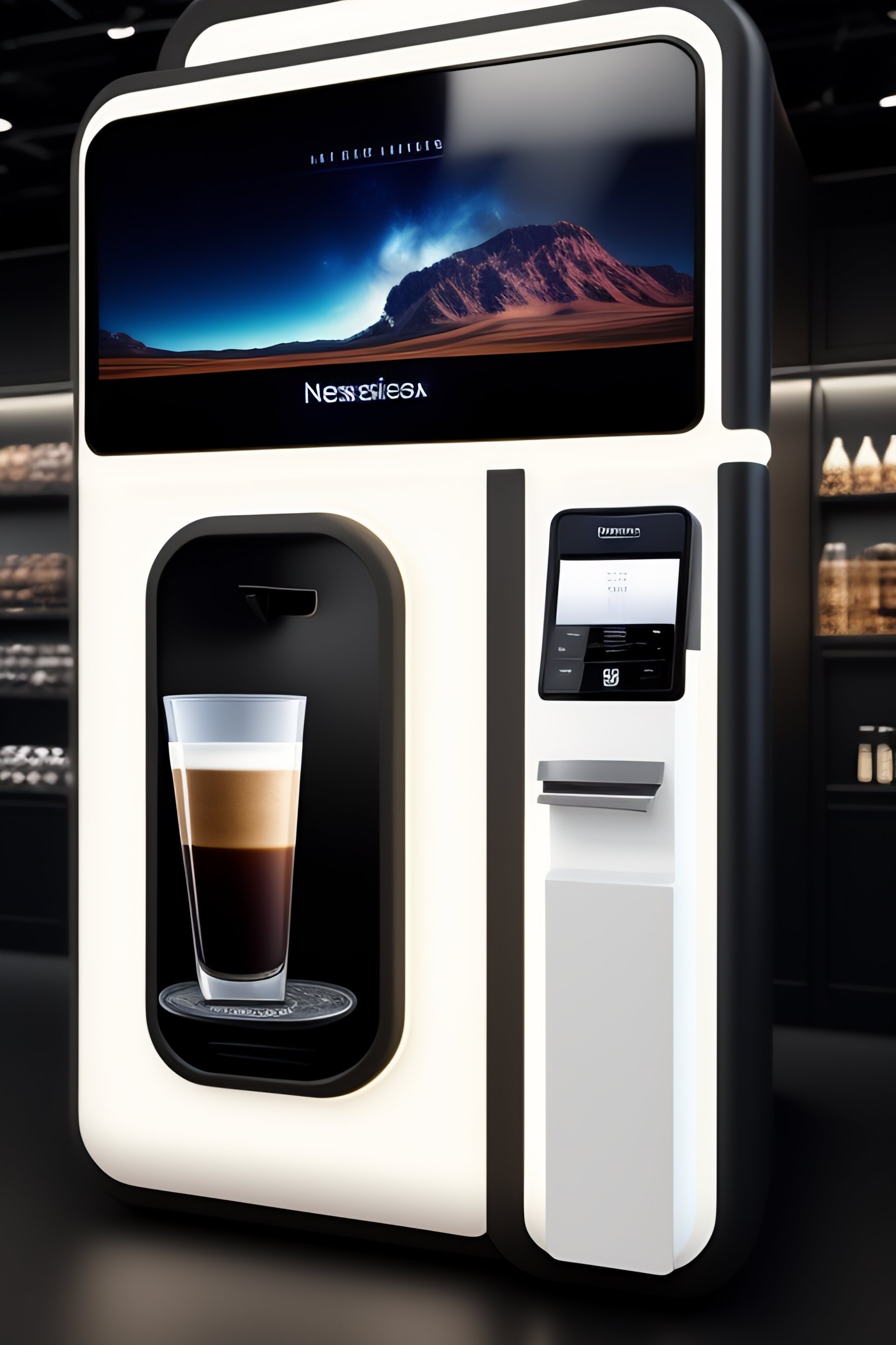 Lexica - Futuristic retail store for nespresso, digital kiosk with touchscreen and coffee machine