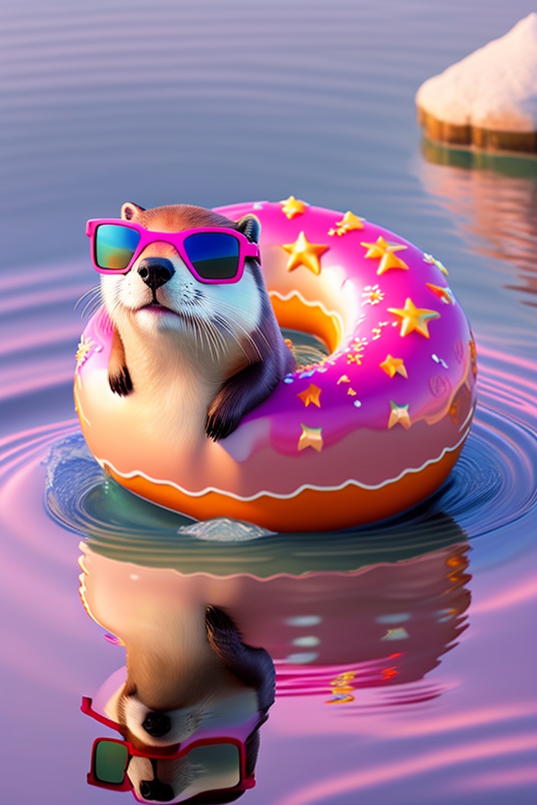 Lexica - Otter that is floating in water using a pool floating ring ...