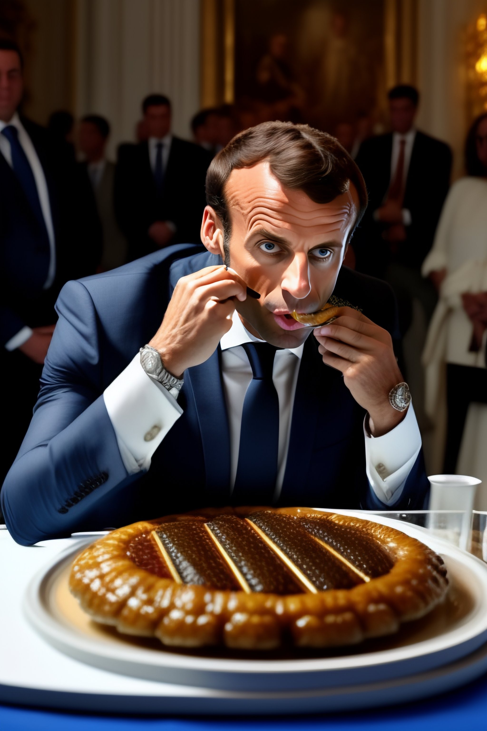 Lexica - Emmanuel Macron eating some sardines directly in the can
