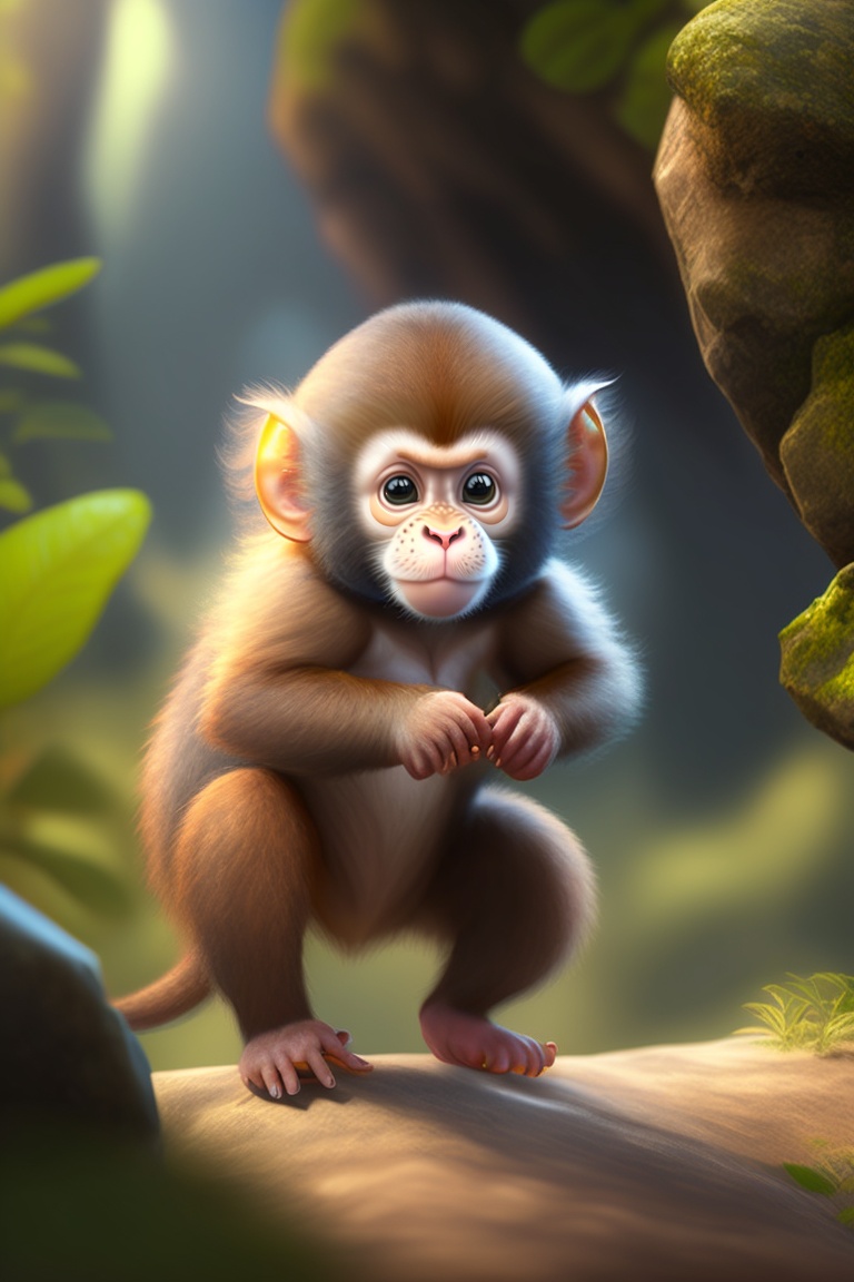 Lexica - Cute little baby monkey, domineering, realistic in 2D, fluffy ...