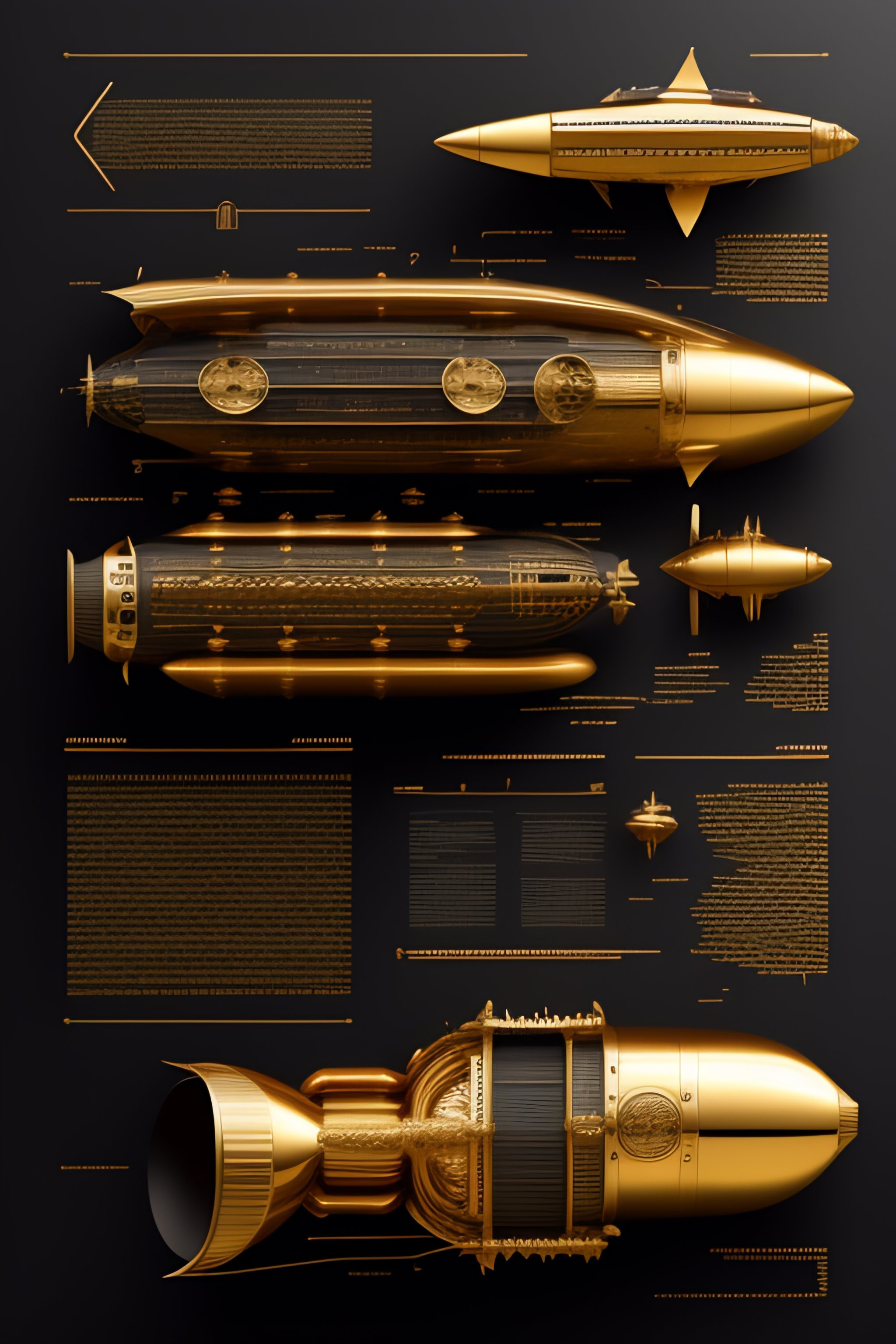 Lexica - A full page design of spaceship engine, black and bronze paper ...