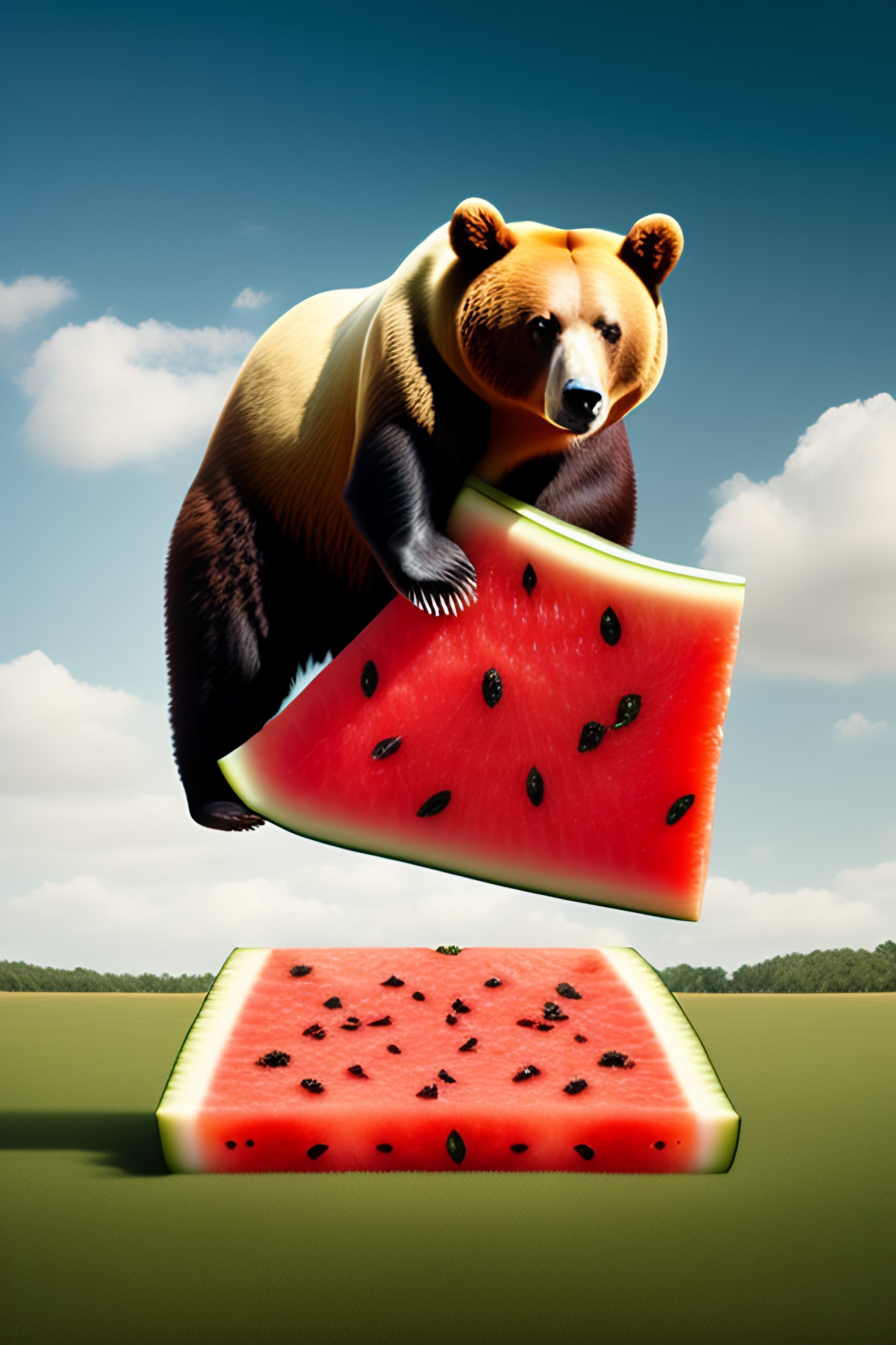 Lexica - Bear jumping on a watermelon