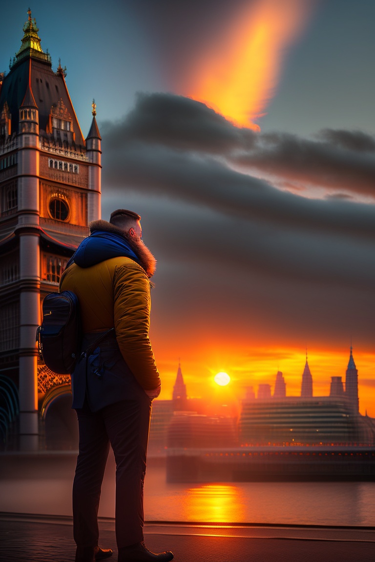 Lexica - Sunrise , tower bridge london , standing men