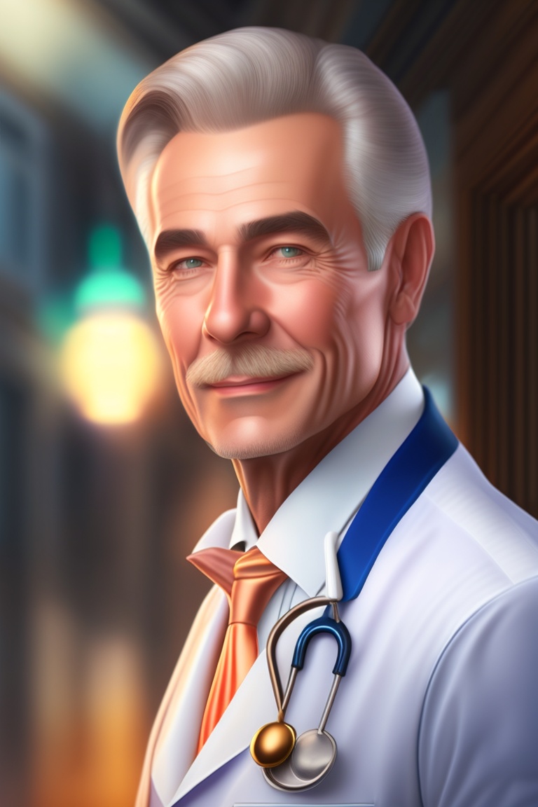 Lexica - Photo of a realistic gorgeous old male doctor wearing a ...