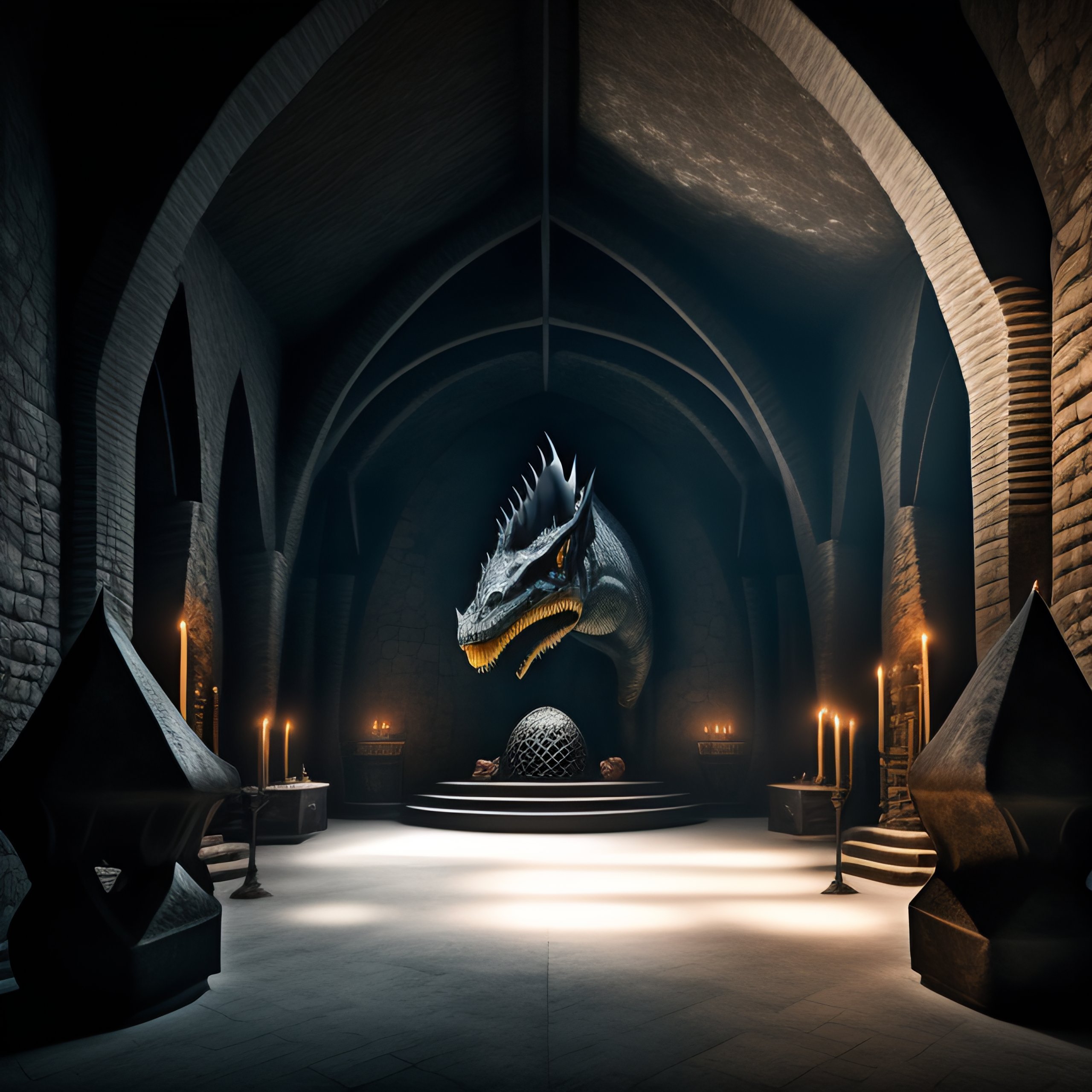 Lexica - Dark fantasy panoramic view of gothic stone medieval dungeon ...