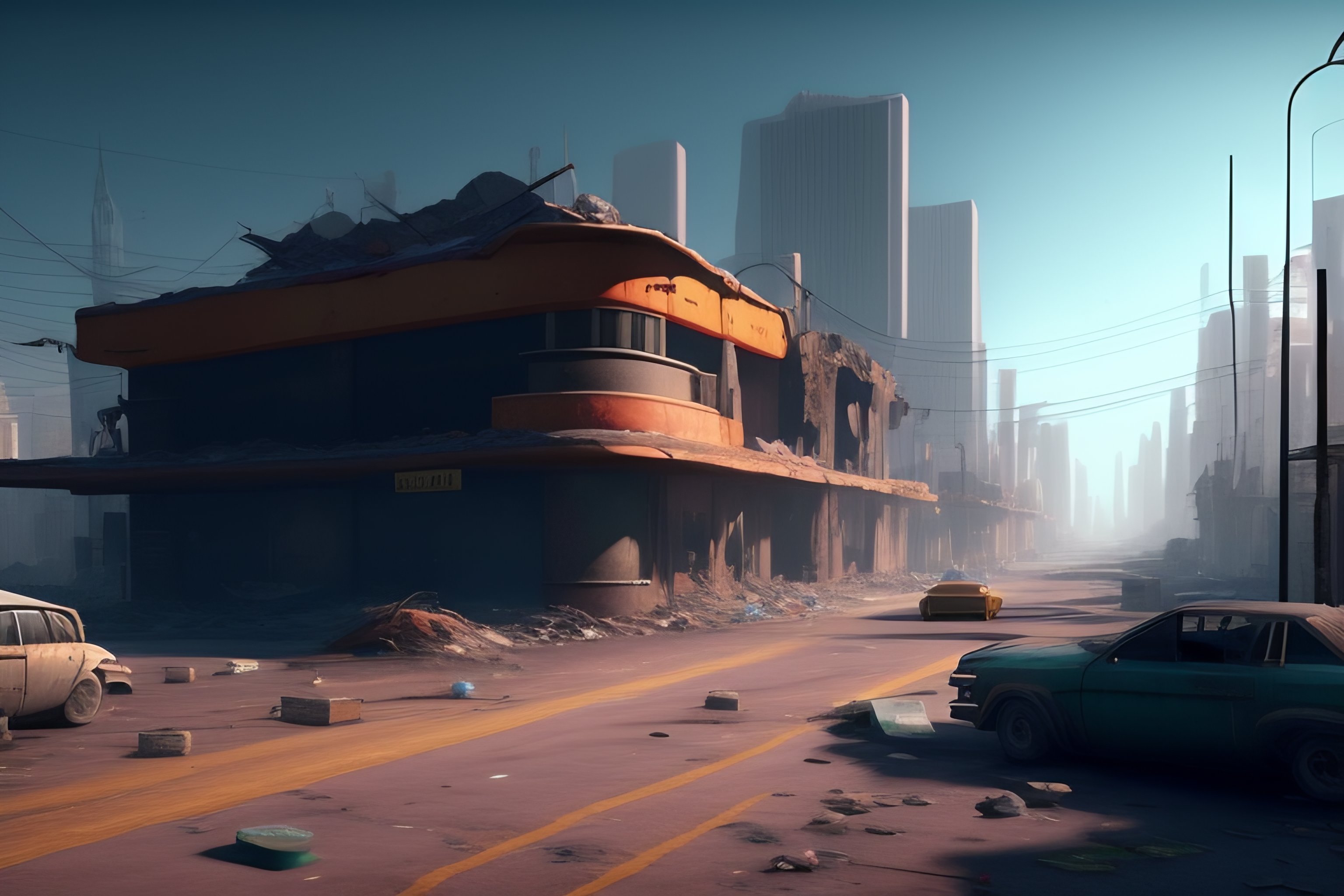 Lexica - An apocalyptic city with lots of broken buildings and rubble ...