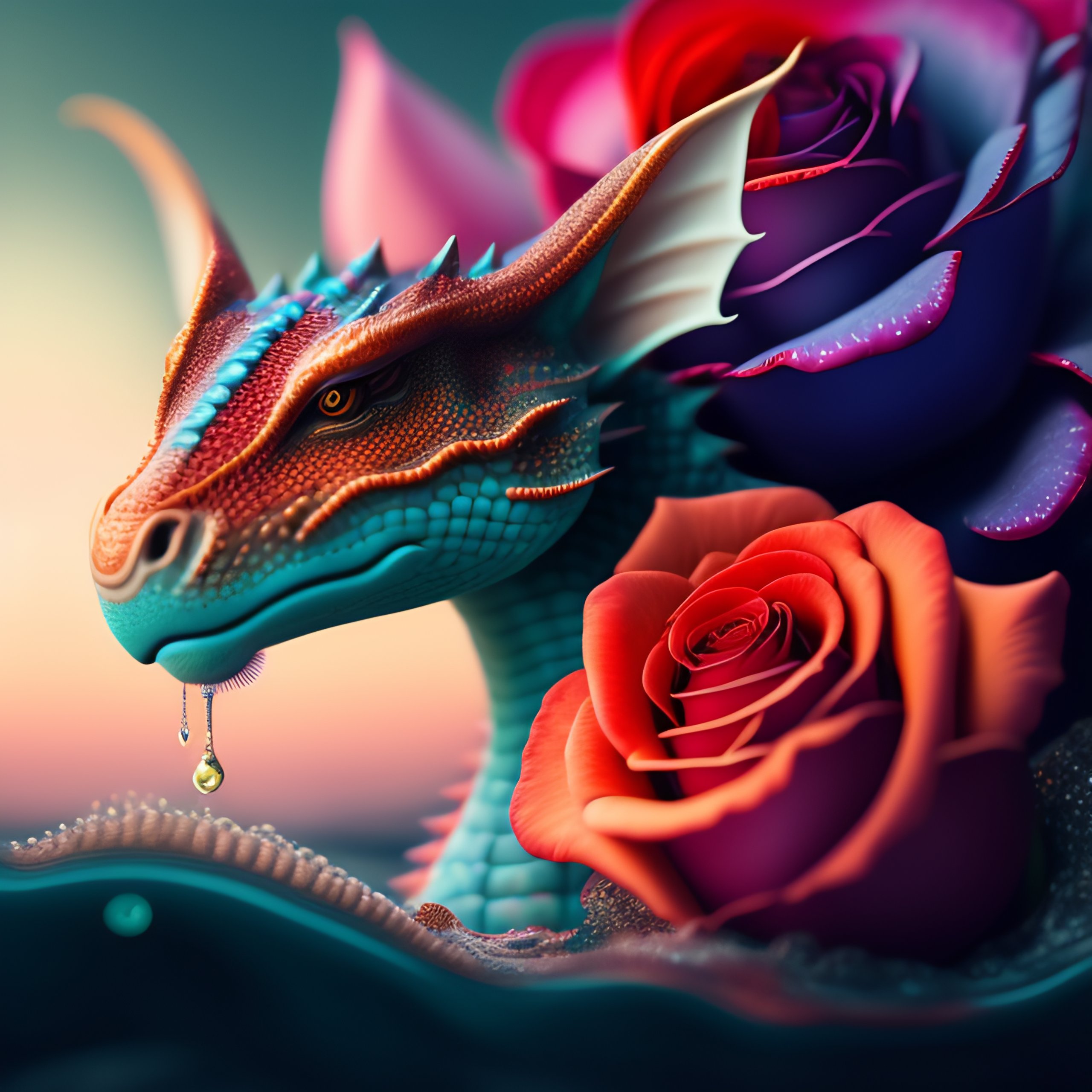 Lexica - Surreal fantasy, water color, baby dragon mixed with roses ...
