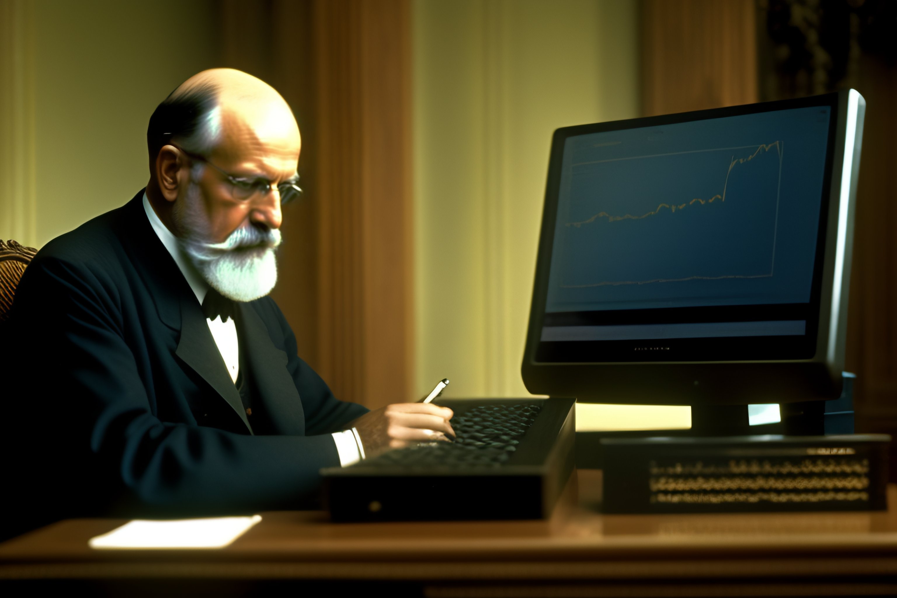 Lexica - Colored photograph of Sigmund Freud doing statistical analysis ...