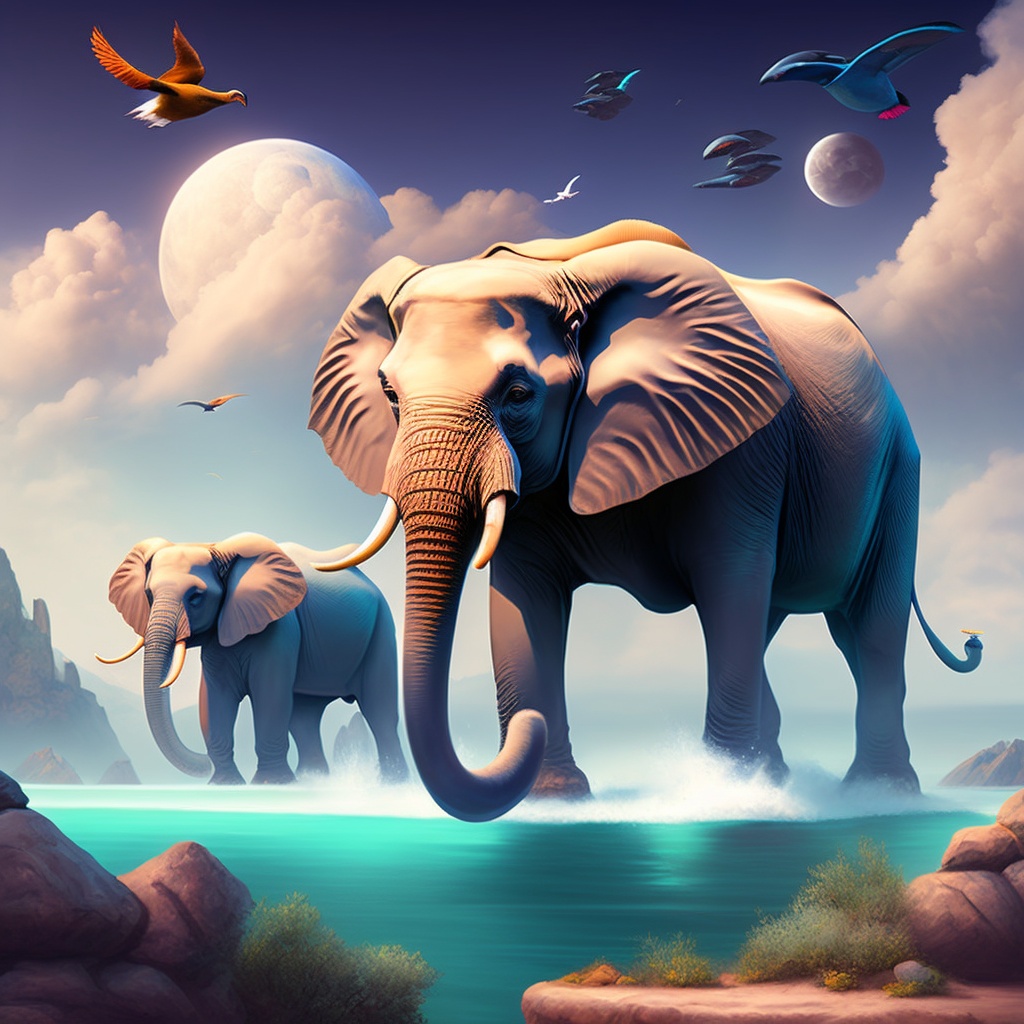 Lexica - A fantasy background with flying elephants, alien ships, and ...