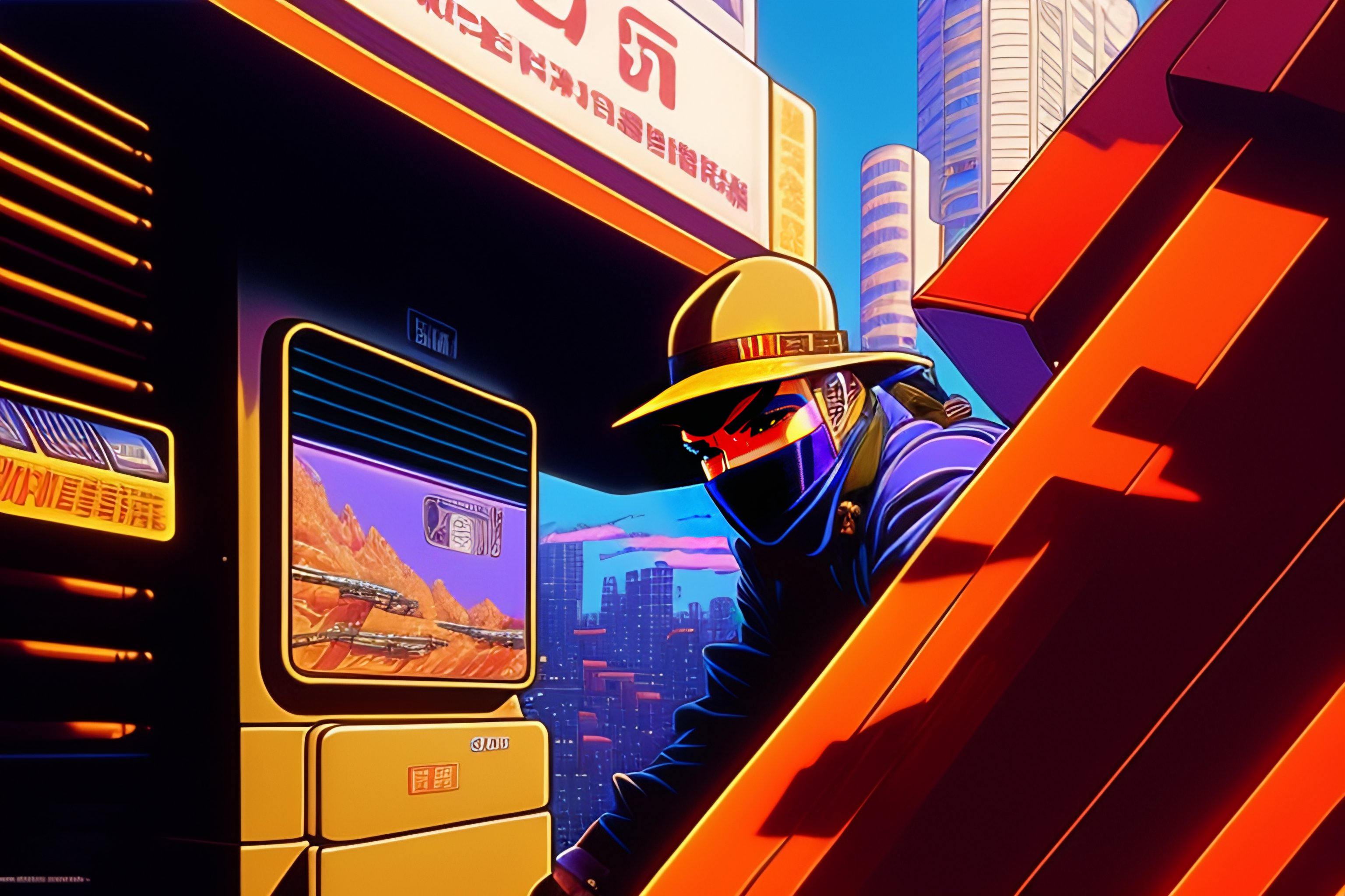 Lexica - Vintage 90's anime style environmental wide shot of a robber ...