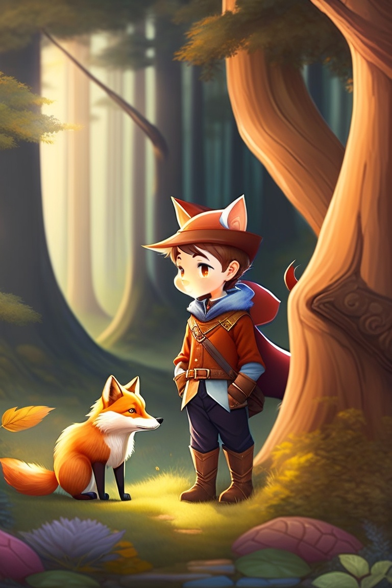 Lexica - A young boy wizard and his little fox friend nearby, cartoon ...