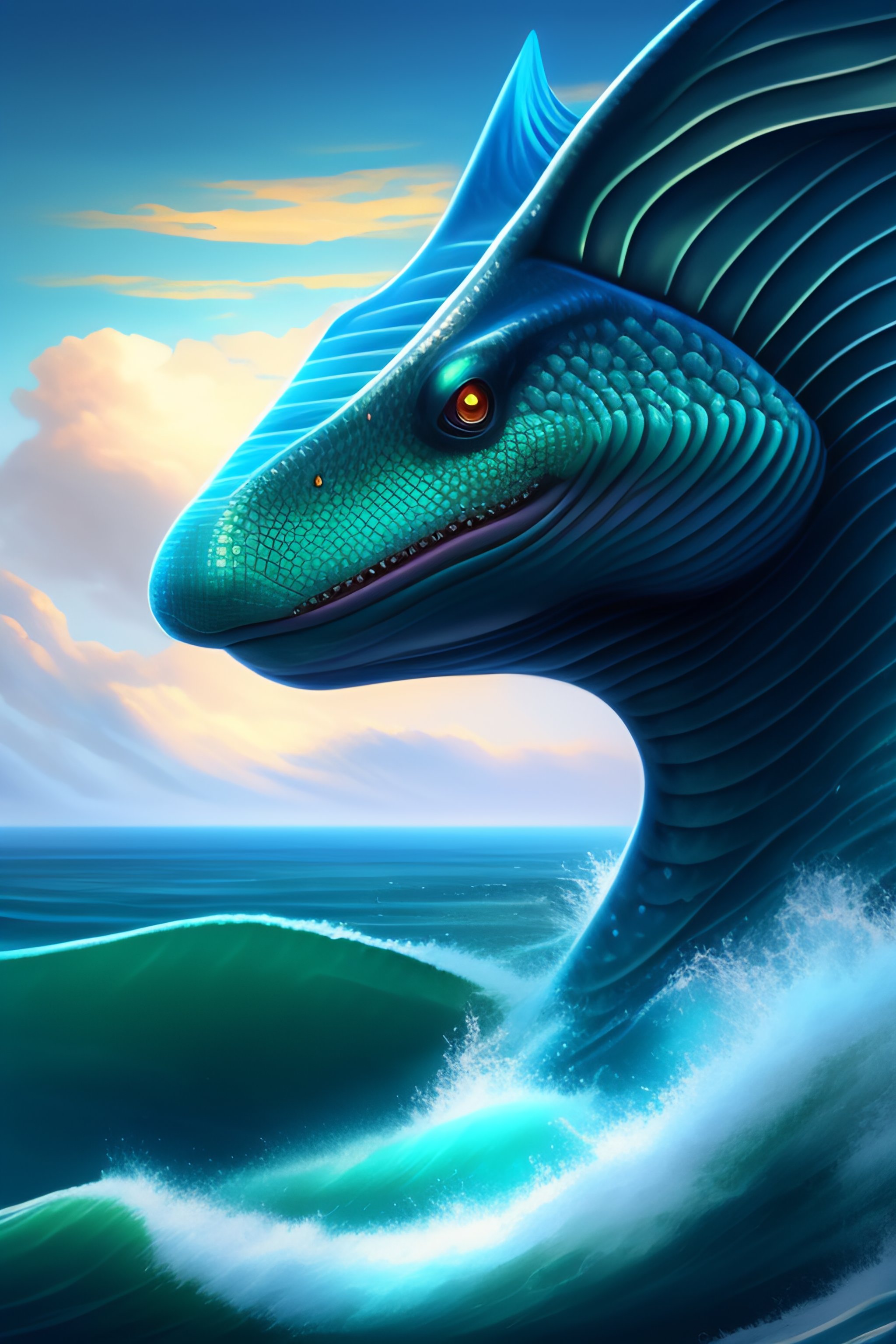 Lexica - A huge sea serpent with adorable eyes in the art style of ...