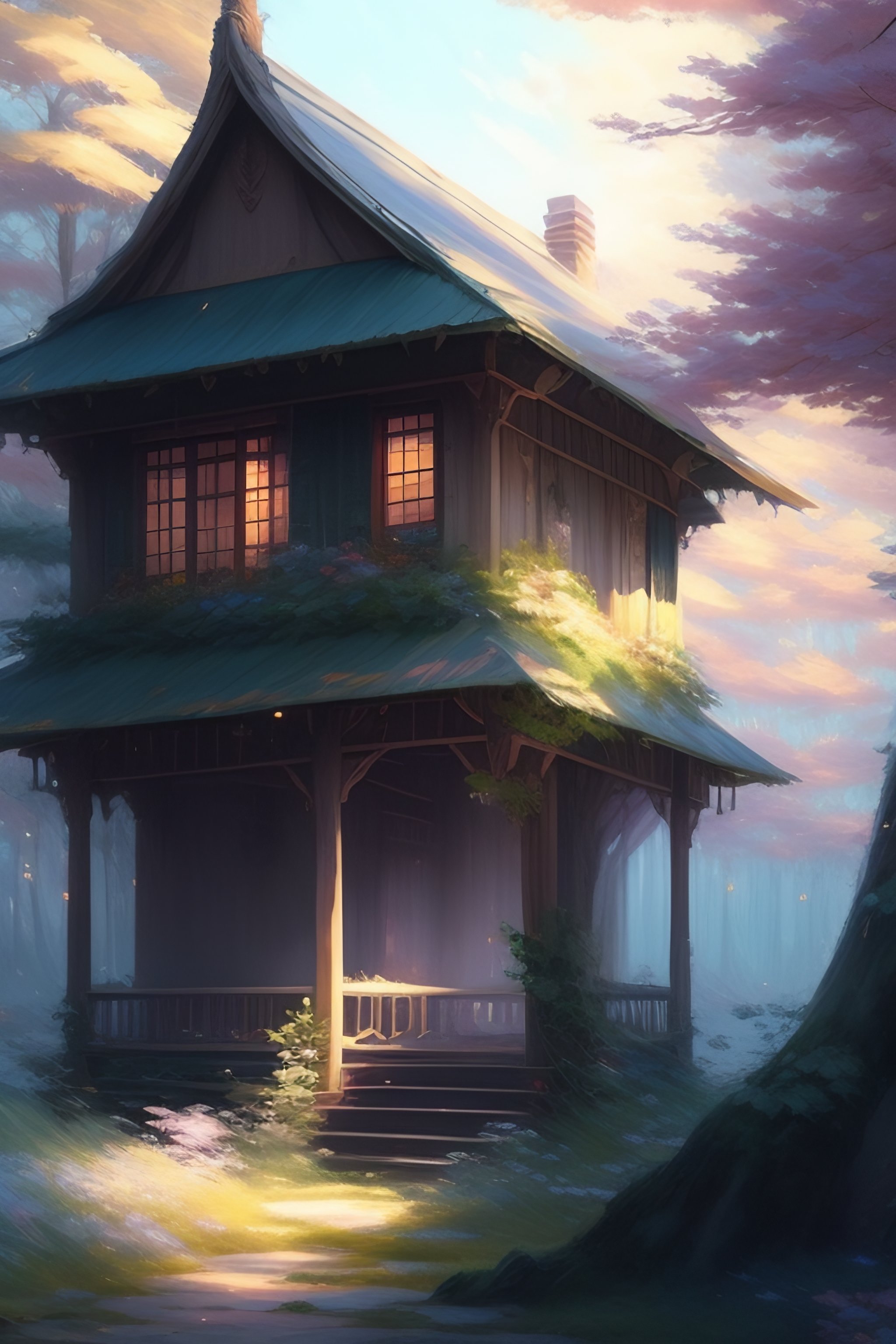 Lexica - Old veranda in the thickets, anime, strong impressionistic ...