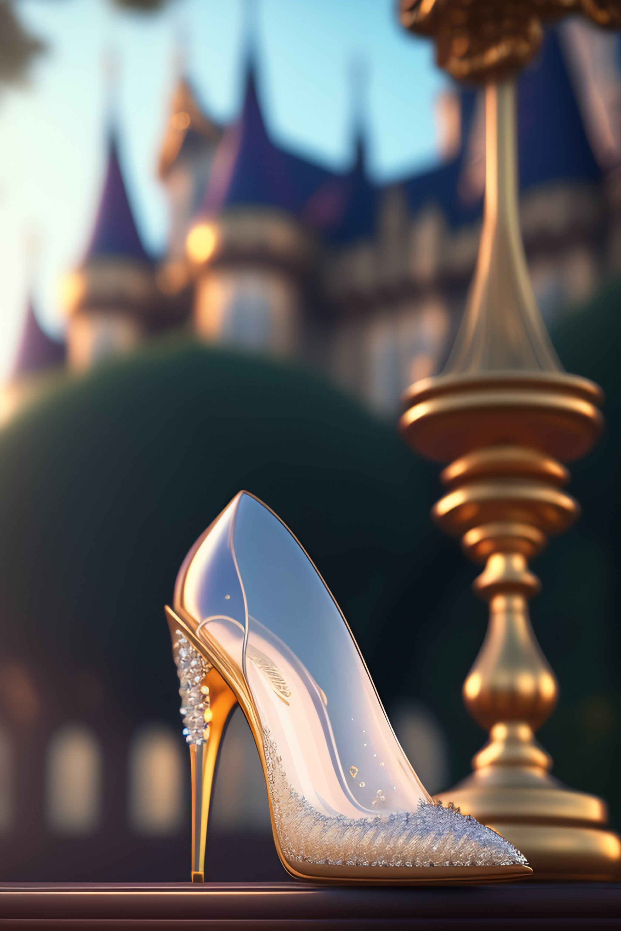 Lexica - Shiny clear high heel shoe in front of a castle, fantasy, 8k ...