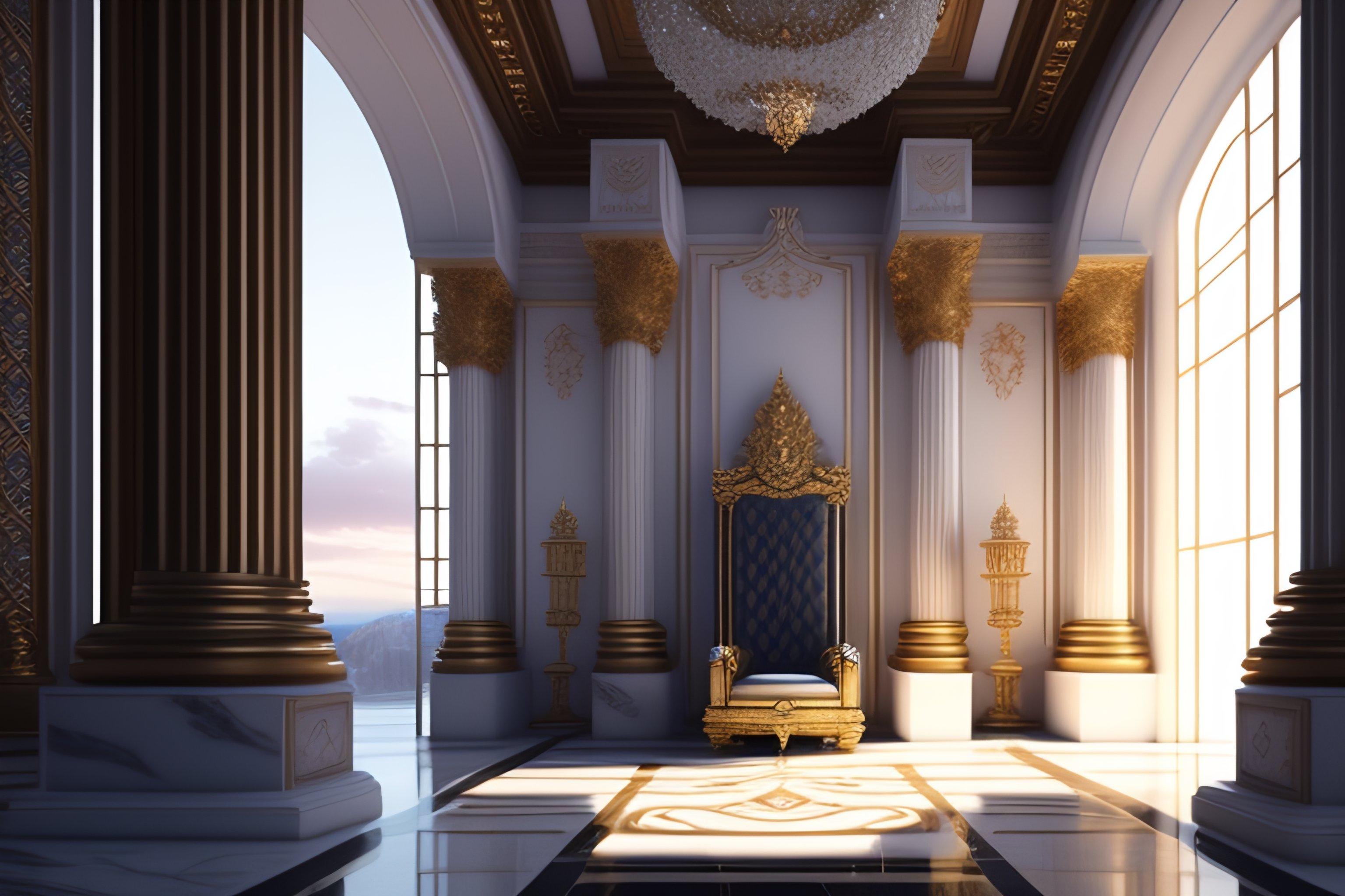 Lexica - Wide angle shot of Beautiful fantasy throne room made from ...