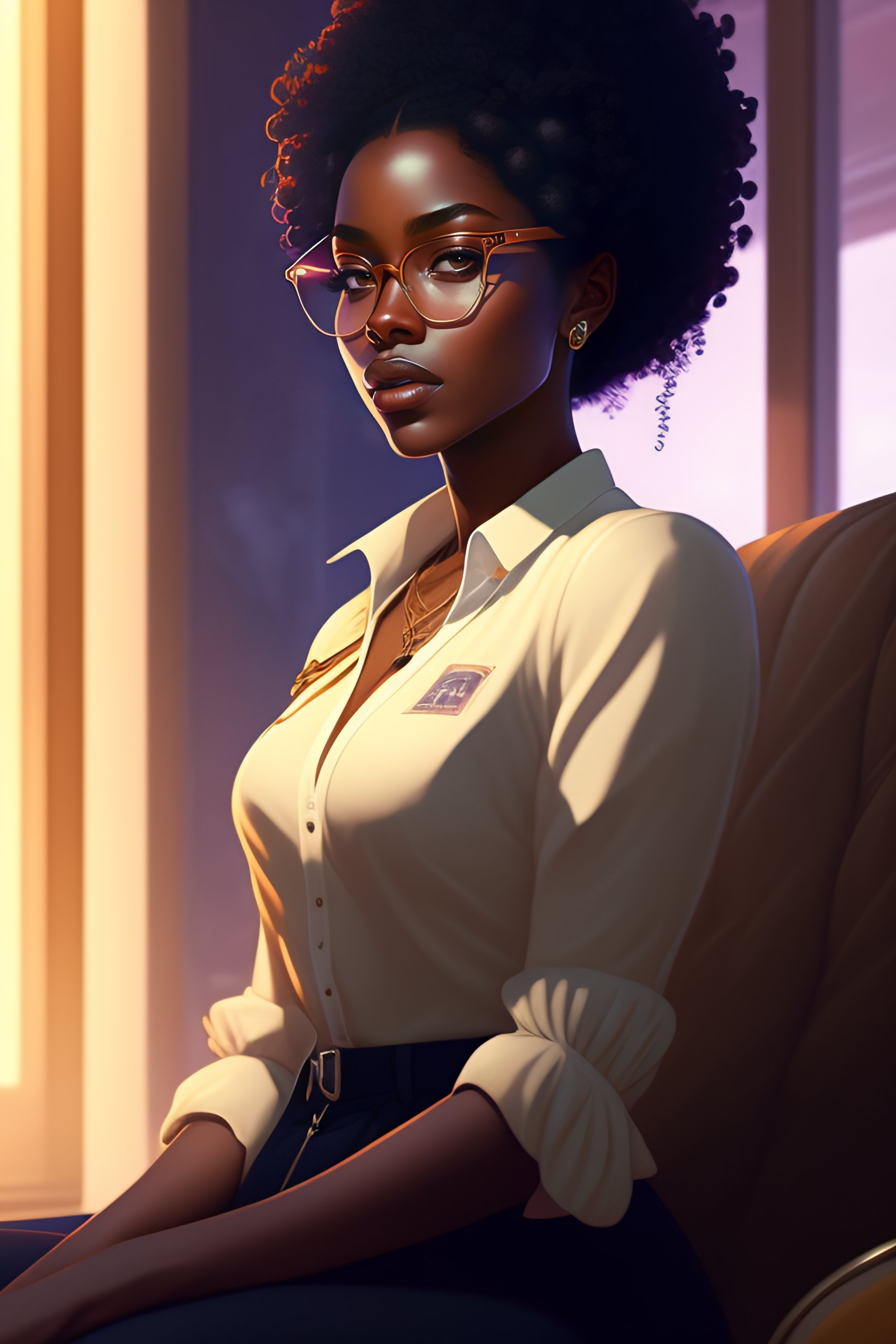 Lexica - Saucy dark skinned girl in blouse black braids underneath an ...