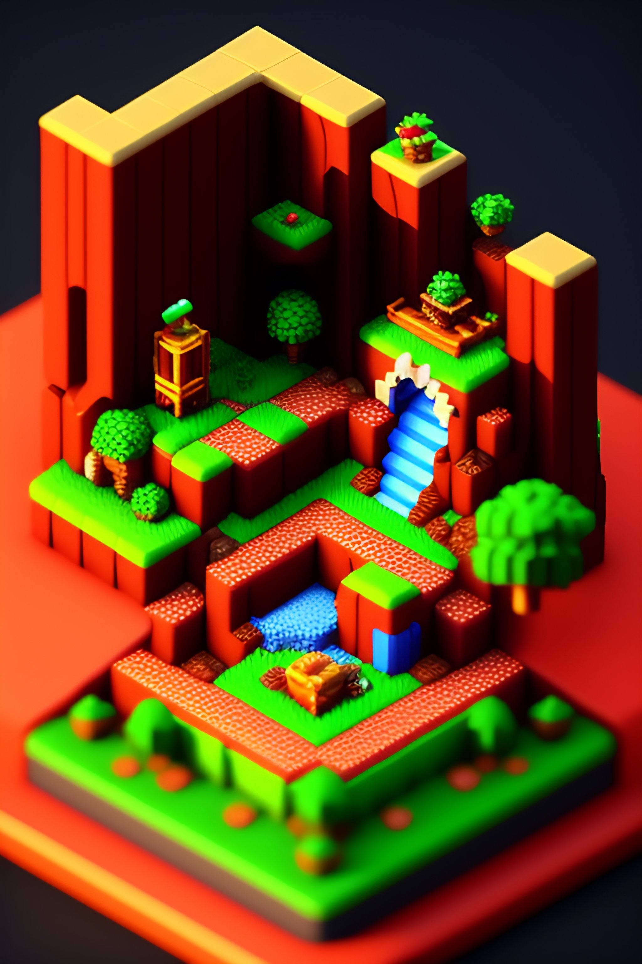 Lexica - Detailed isometric super mario bros level, pixel art, unreal ...