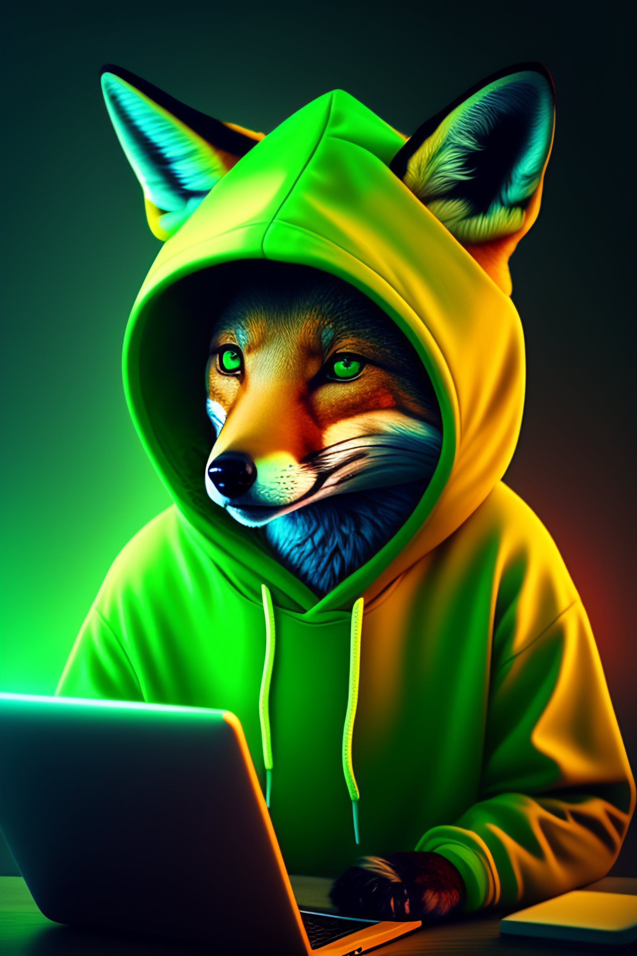 Lexica - Picture of an anthropomorphic fox in a hoodie, at a computer ...