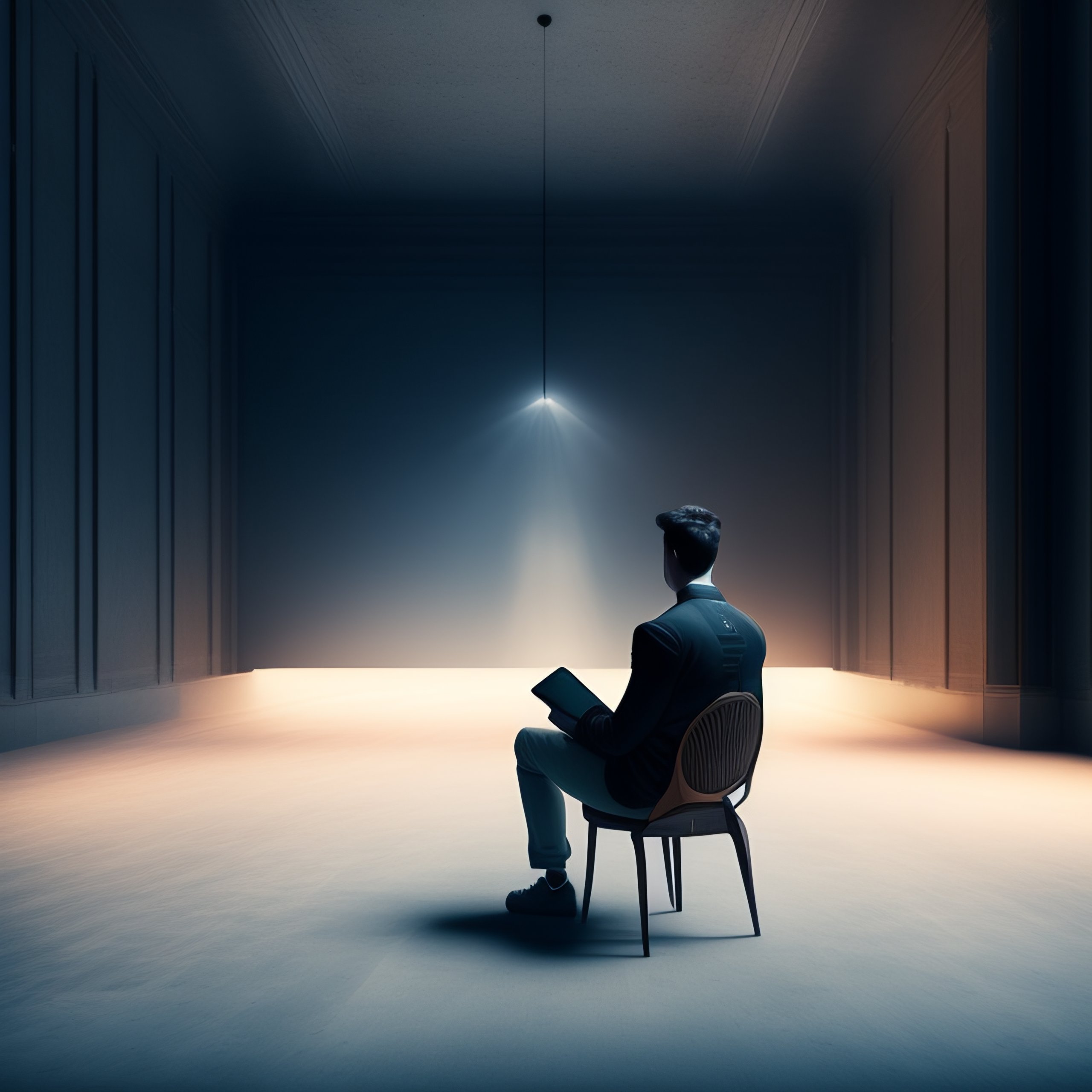 Lexica - A man sitting an empty black room