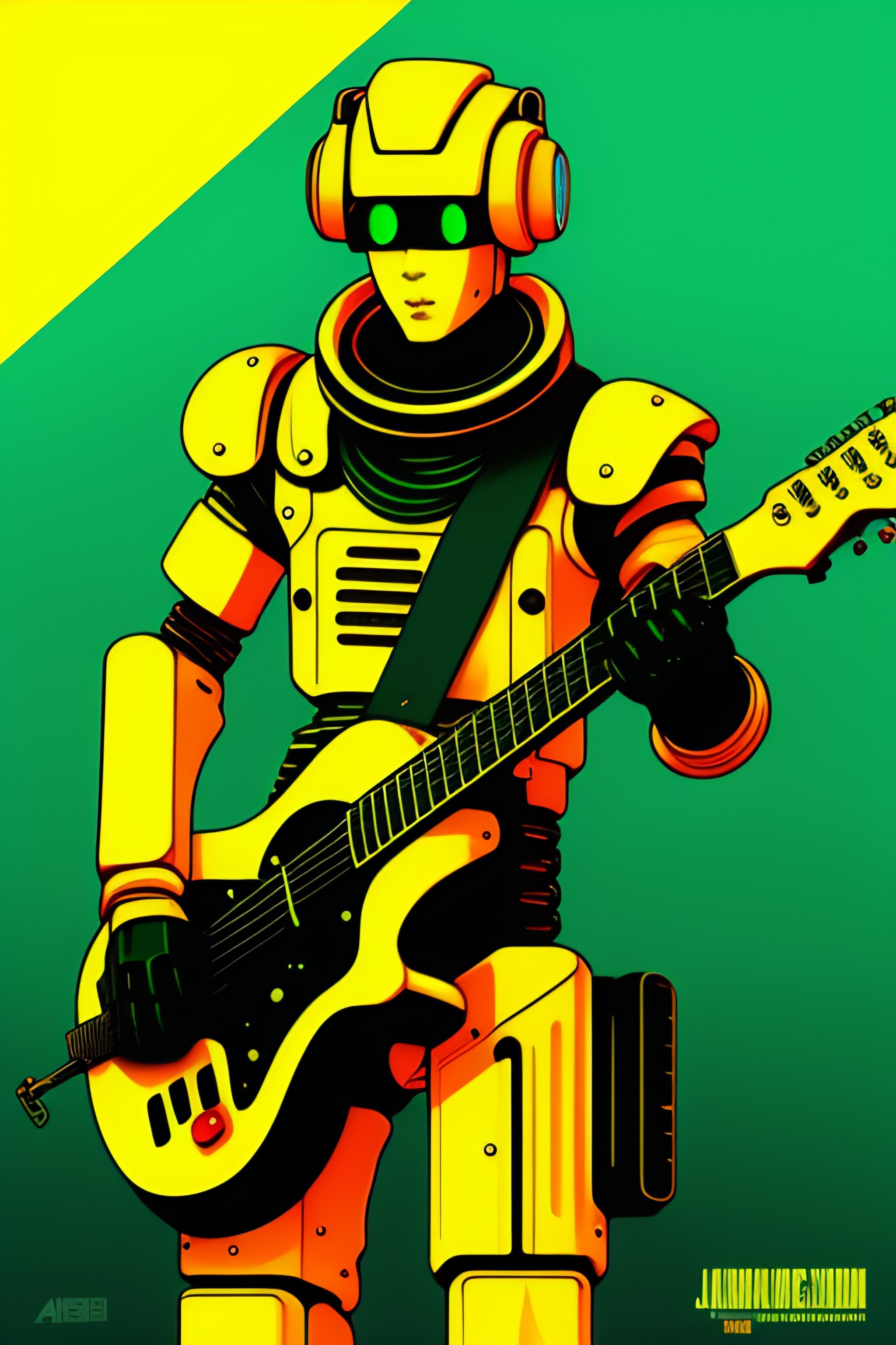 Lexica - A robot guitar player, style of laurie greasley, james ...