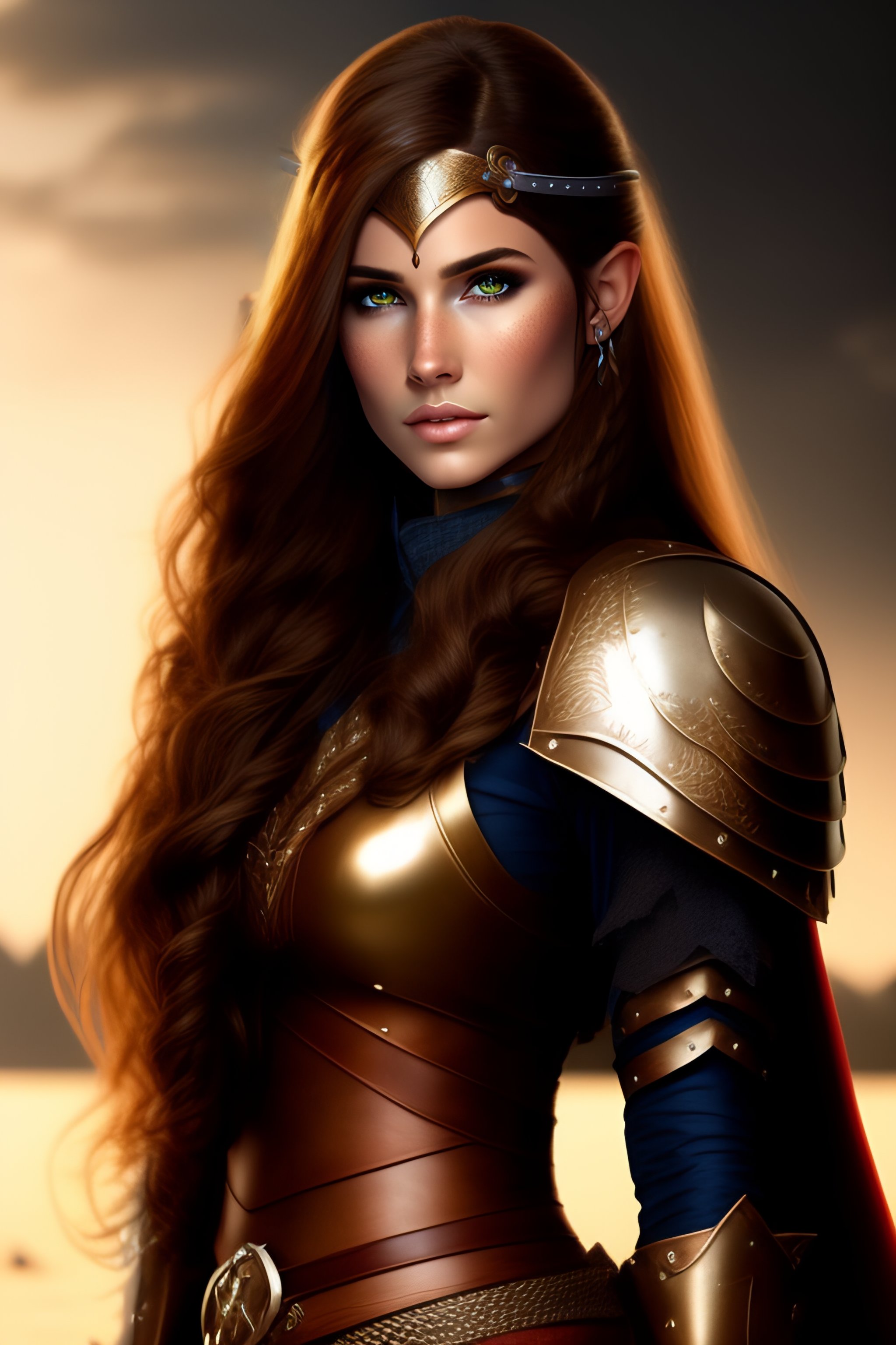 Lexica - Elf girl archer with brown wavy hair and cute face dressed in ...