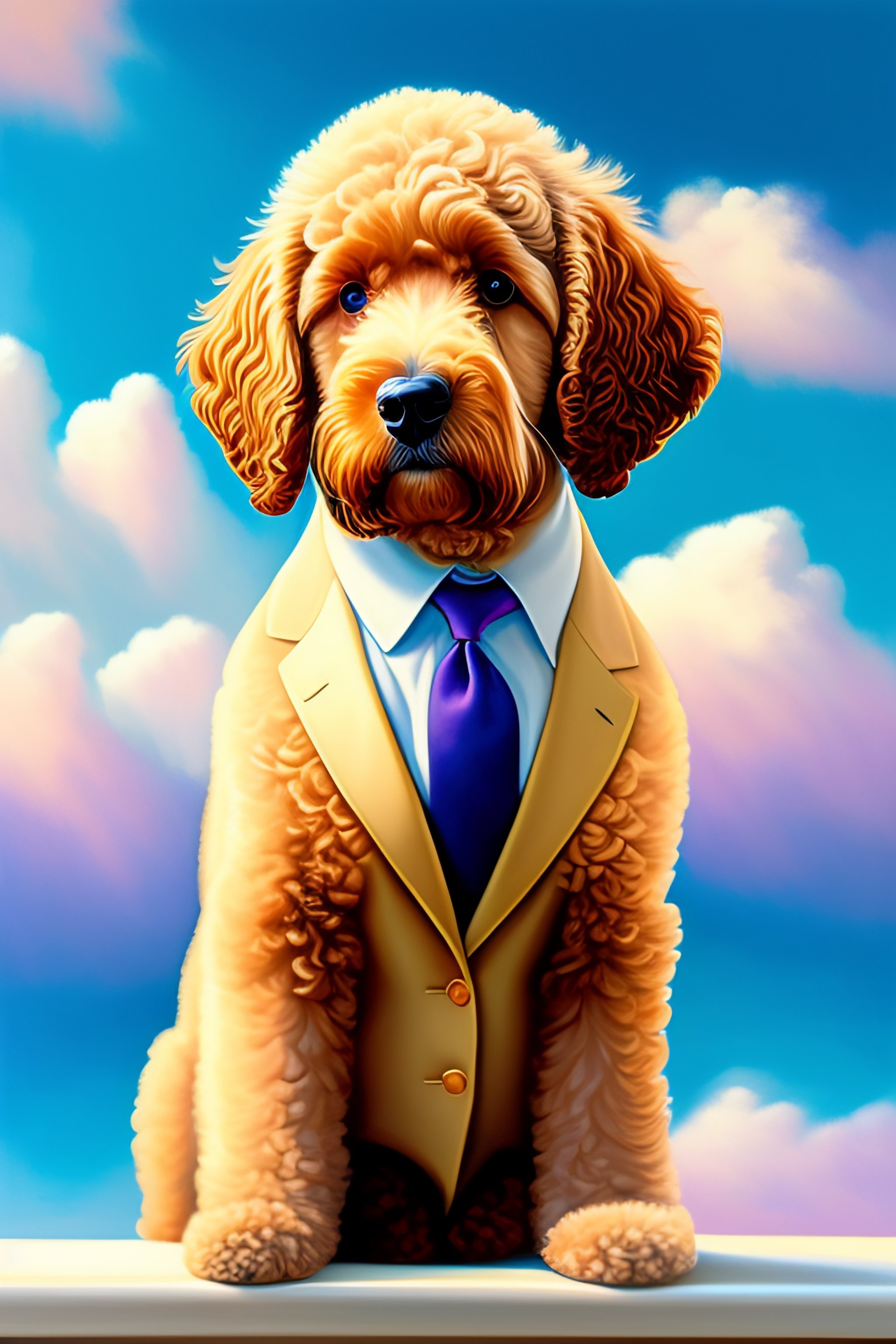 Lexica - A painting of a cute goldendoodle wearing a suit, natural ...