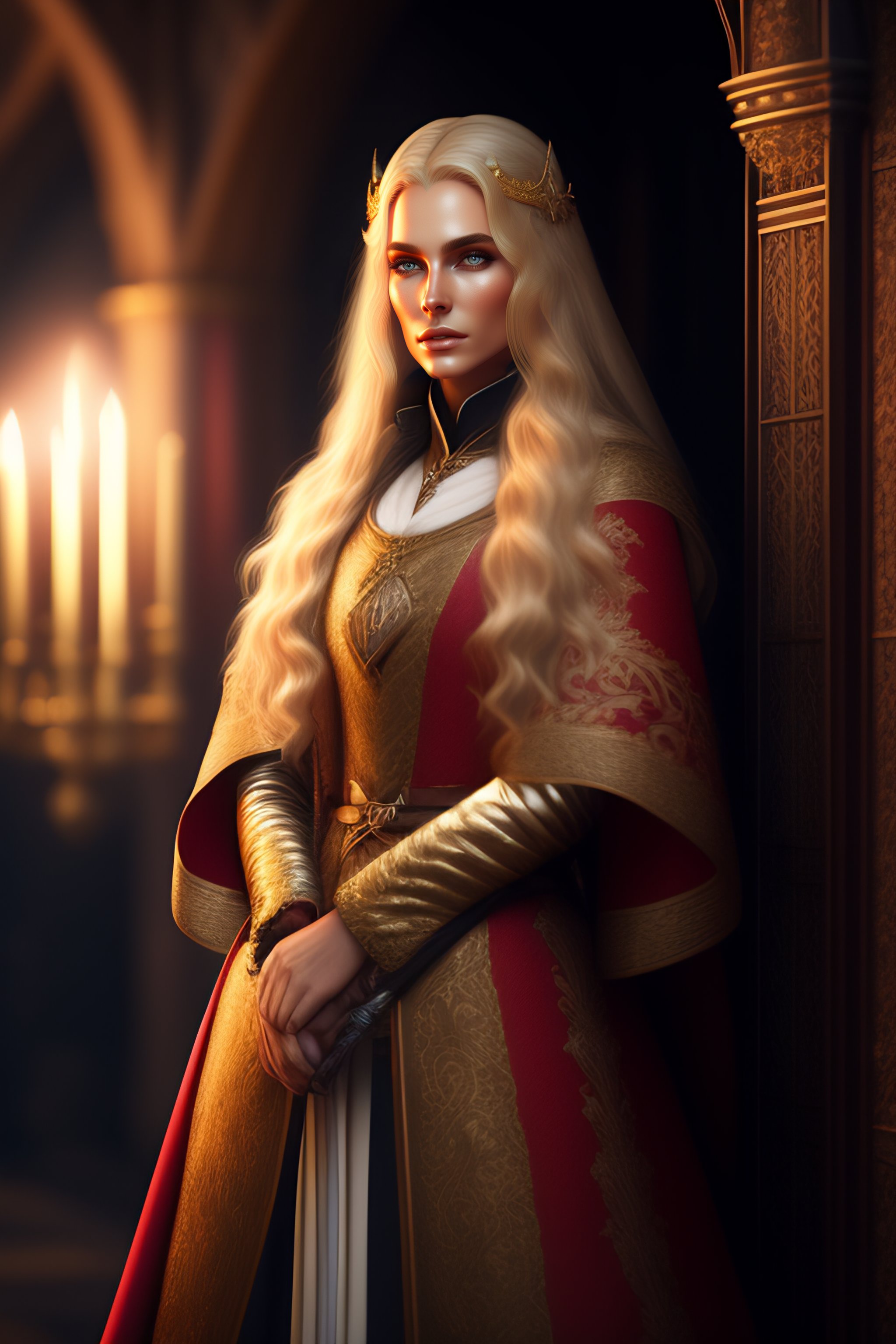 Lexica - Elegant blonde vampire girl, wearing long robe, holding lynx ...