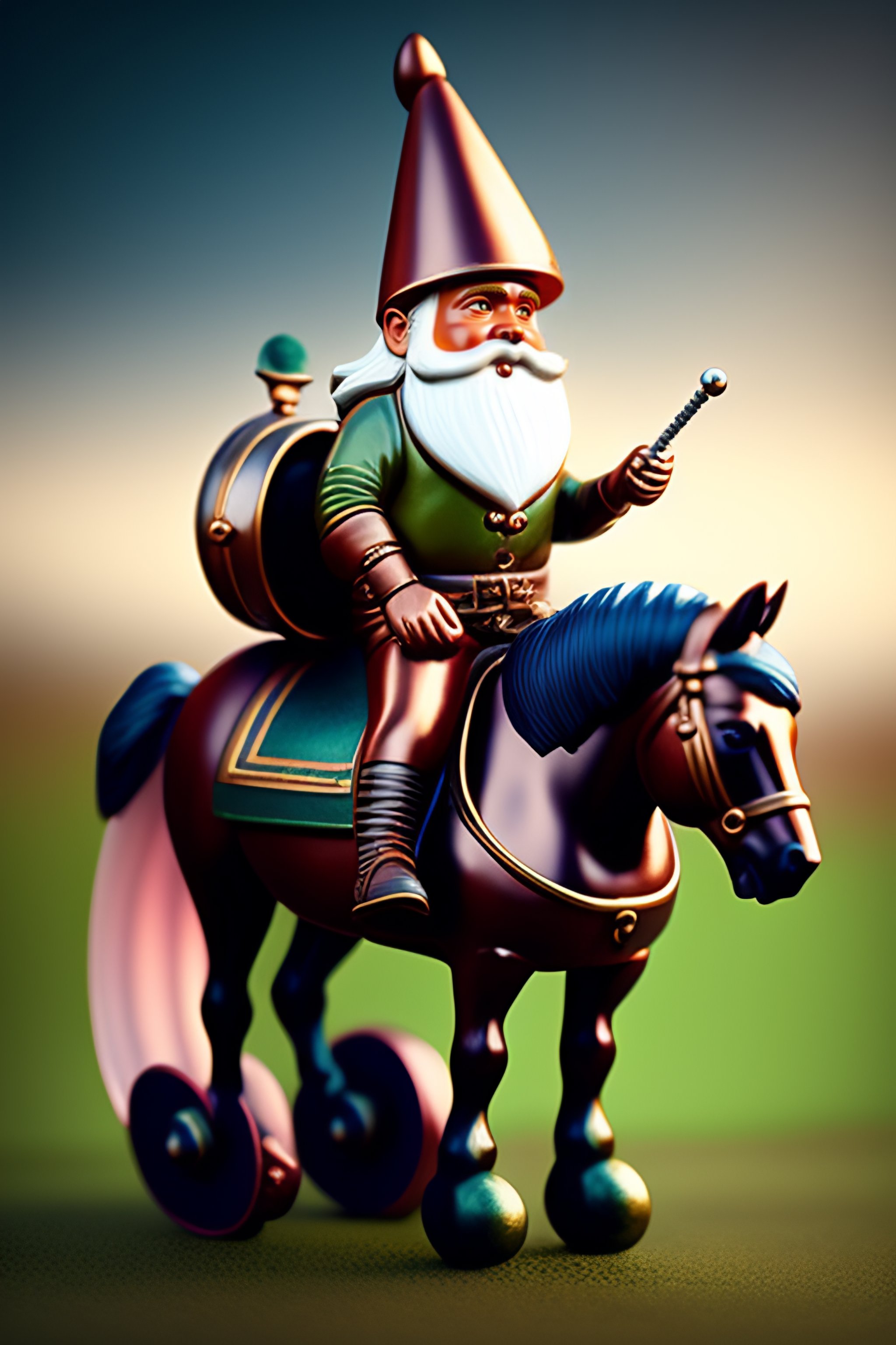 Lexica - Mechanical clockwork gnome riding a tin horse