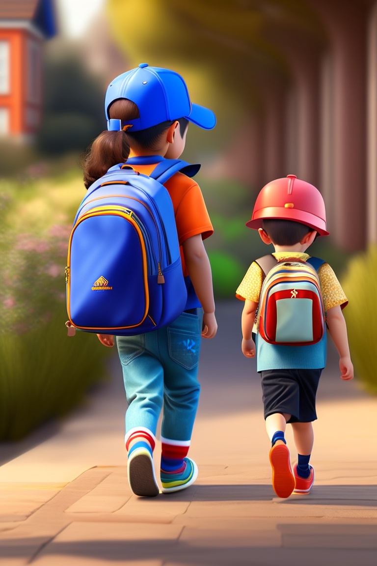 Lexica - Nursery kids walking to school, kids carrying school bags ...