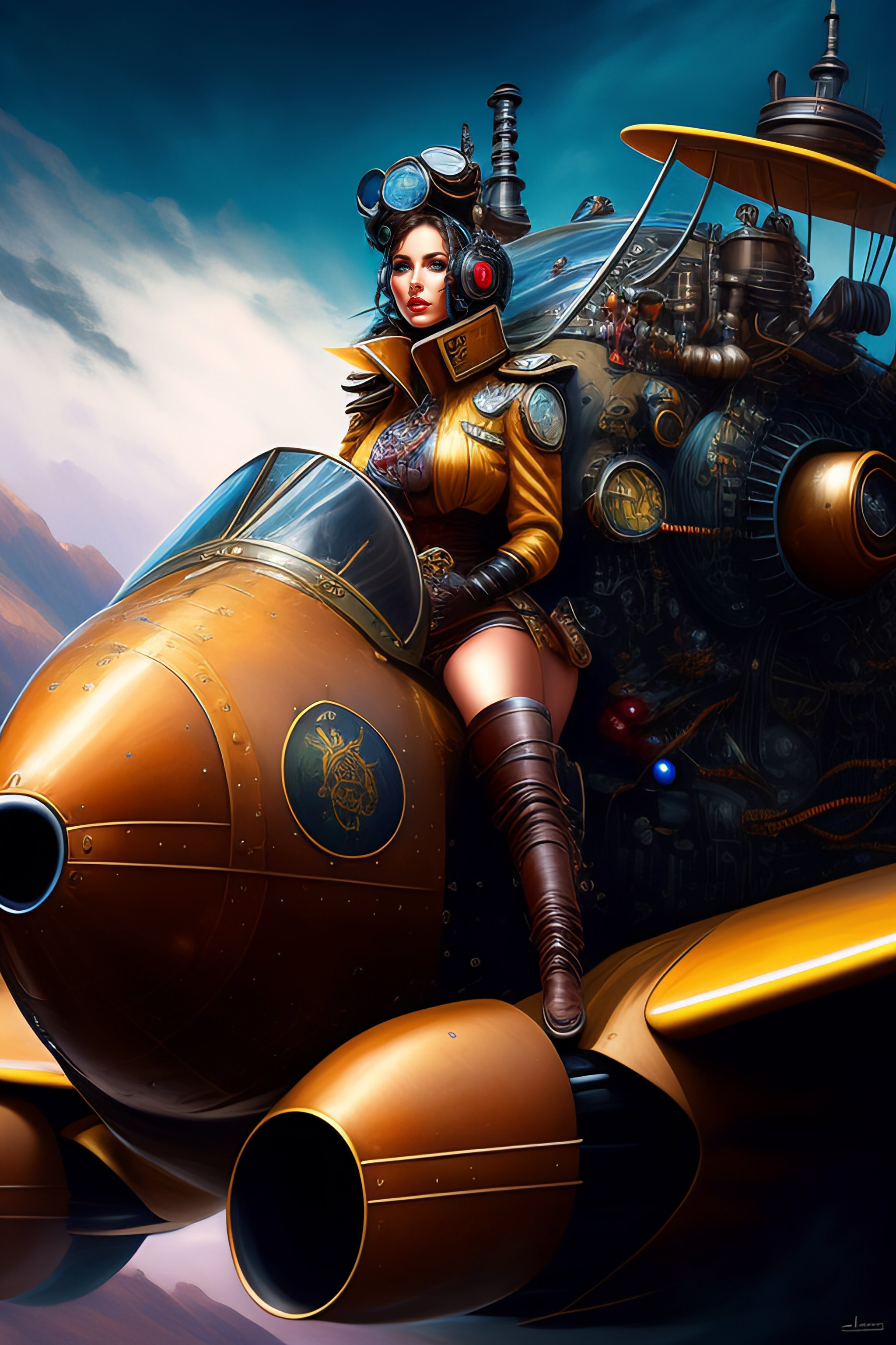 Lexica - Steampunk pilot beautiful women, interior cockpit, hyperdetailed, by john blanche