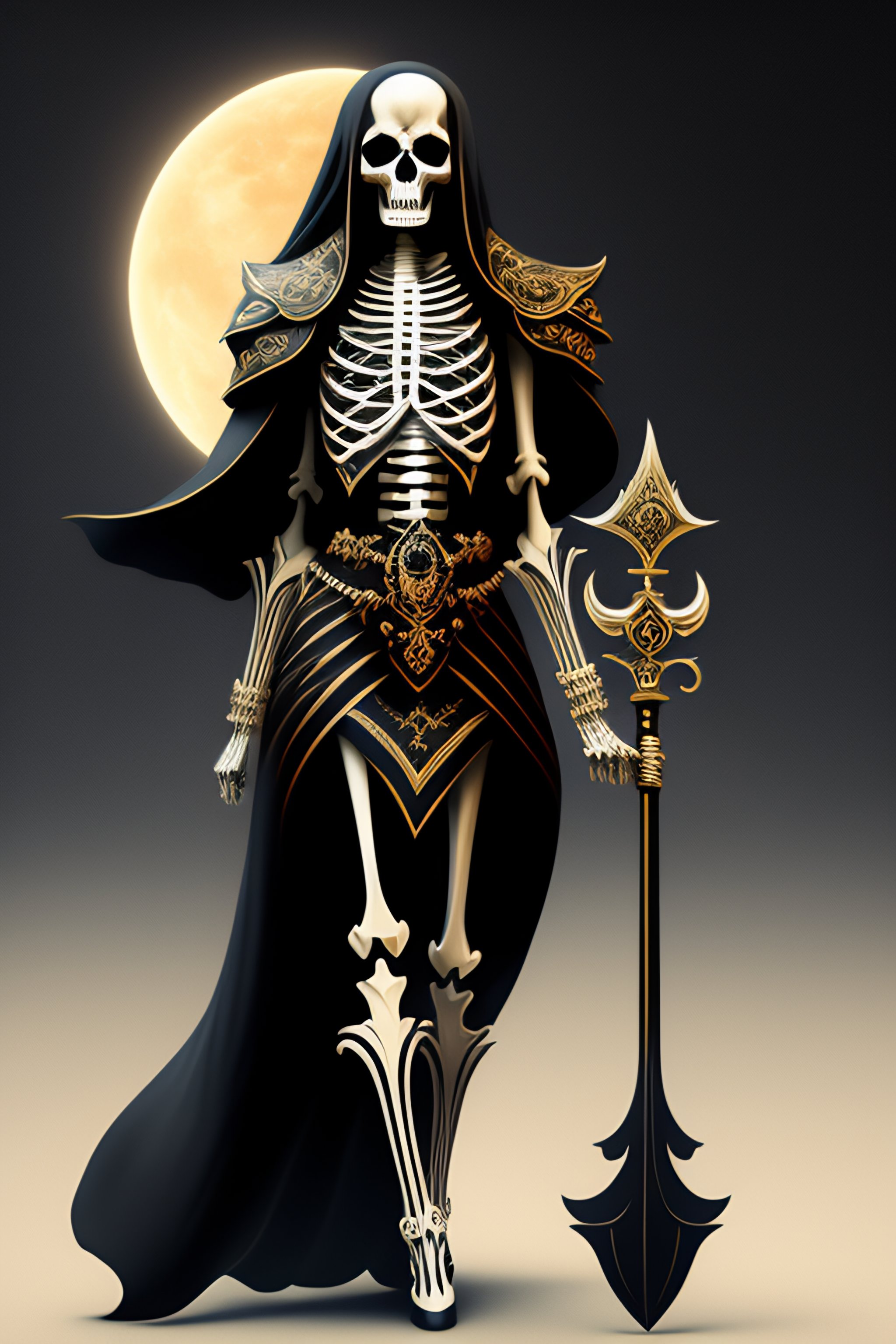 Lexica - Skeleton in a black ceremonial dress carrying a large bone ...
