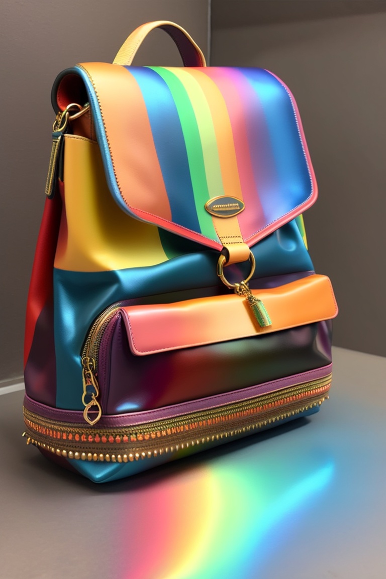 Lexica - Rainbow haversack with zippers, side pockets, strings, studs