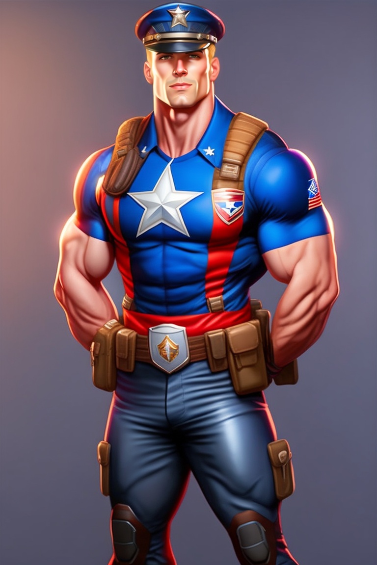 Lexica - Vintage 90's, captain america wearing police, full body