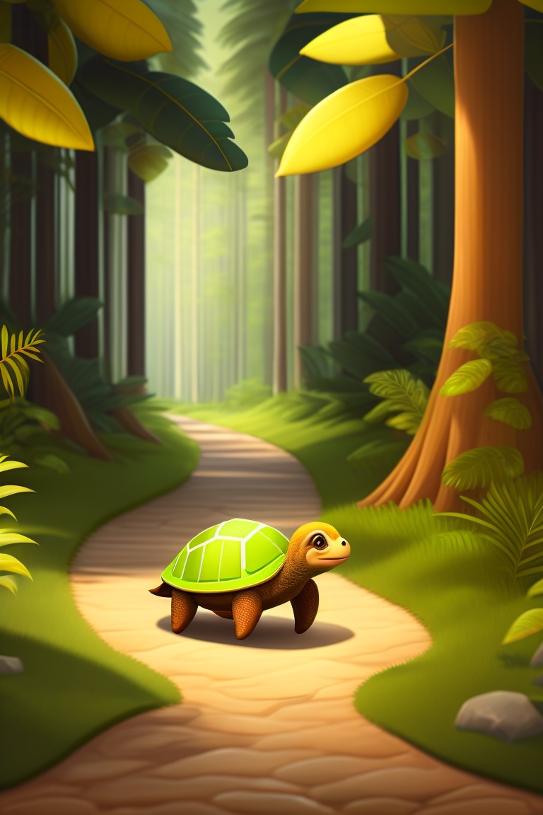Lexica - Turtle and sloth, forest, path. cartoon.