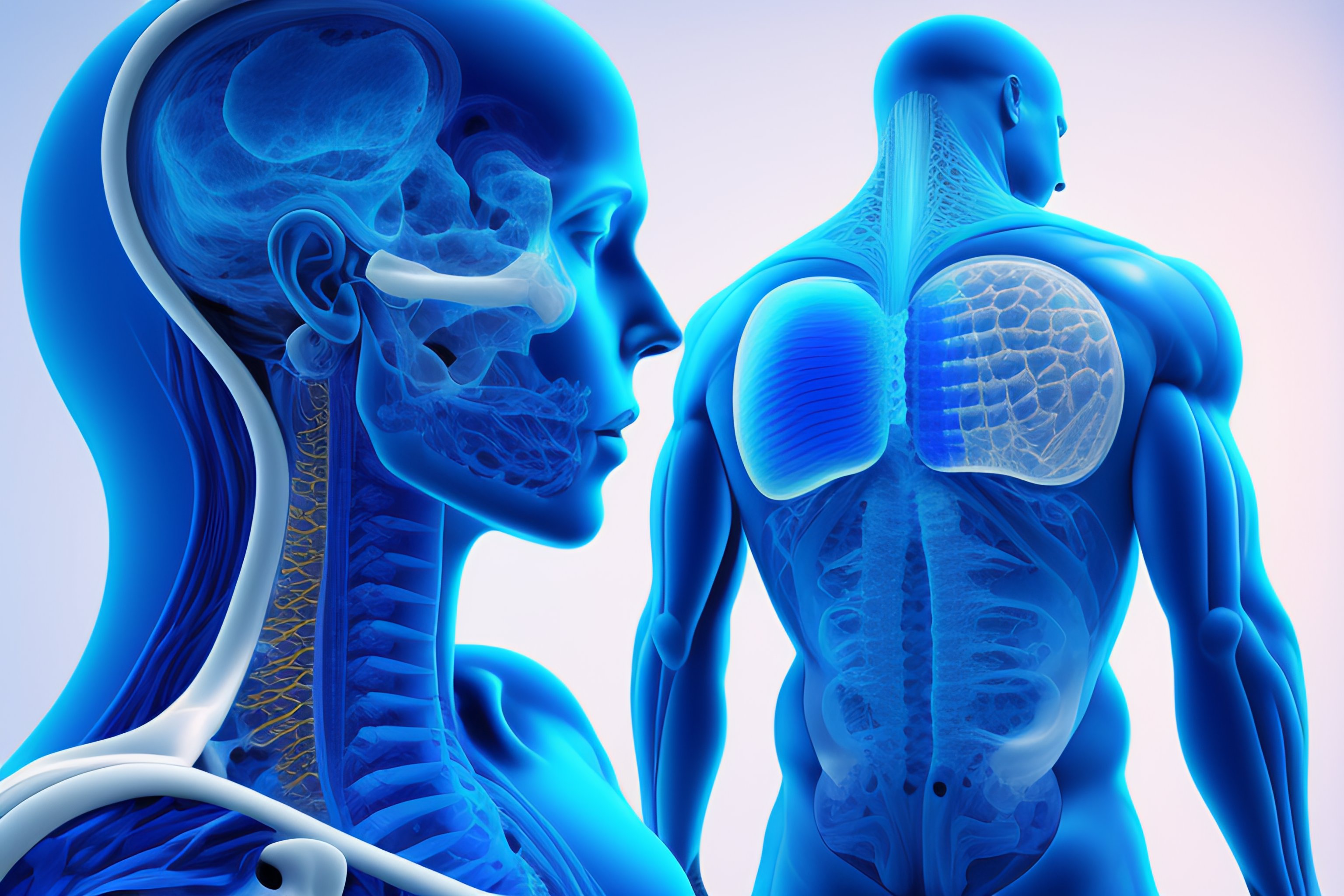 Lexica - Conceptual human body anatomy pain on blue