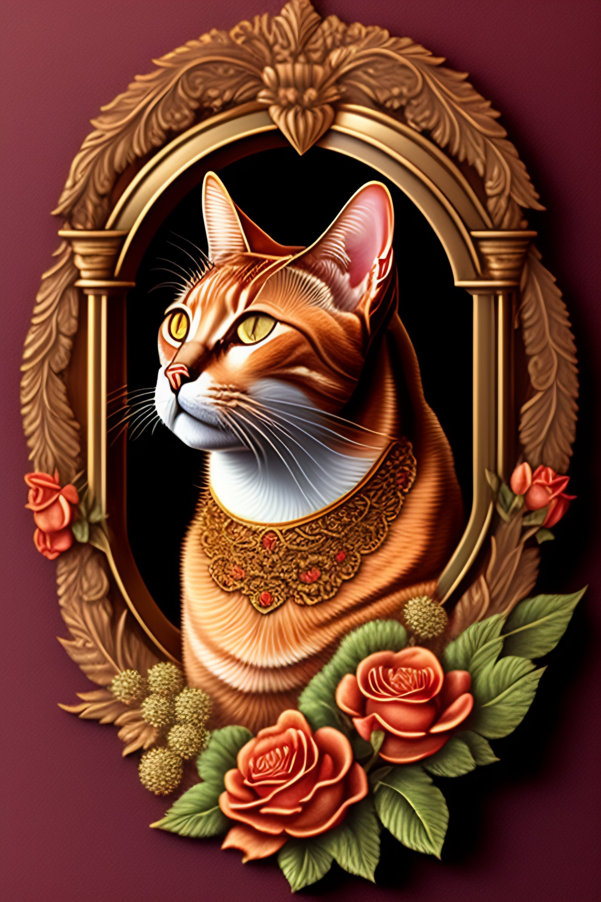 Lexica - Abyssinian cat with classical floral elements emanating from ...