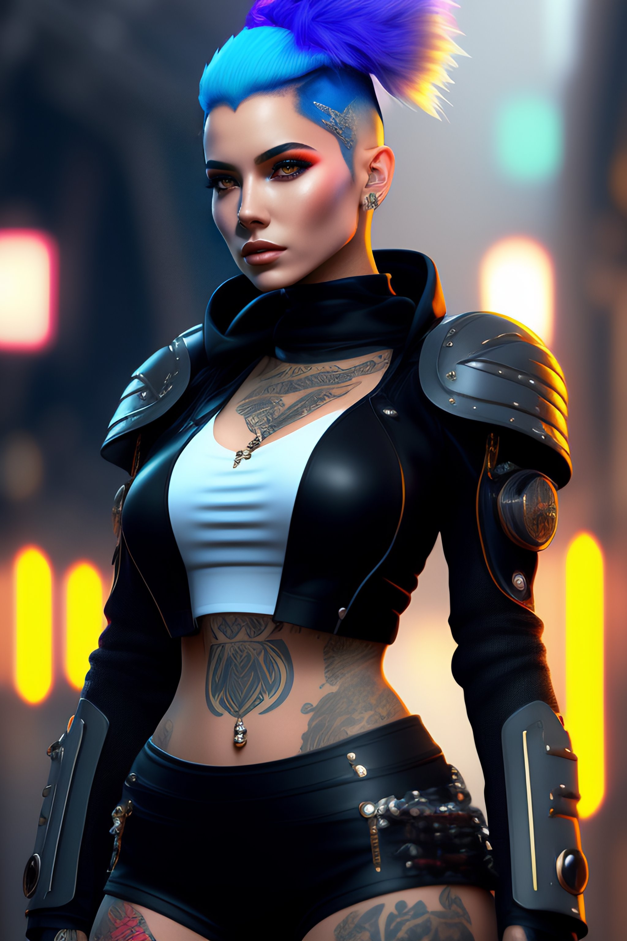 Lexica - Mech Punk clothes with short white and bluehair innuit girl ...