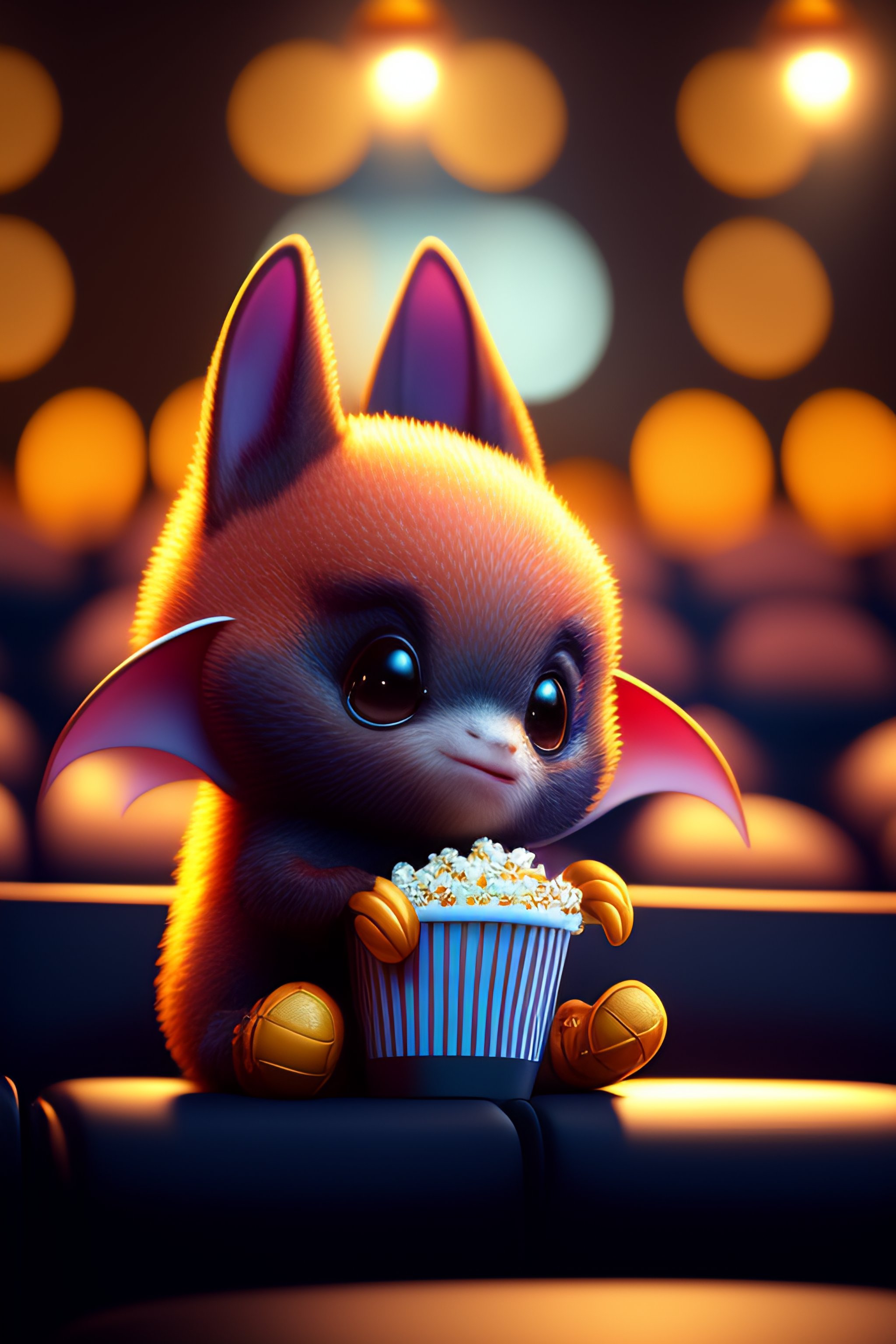 Lexica - Cute small humanoid bat sitting in a movie theater eating ...