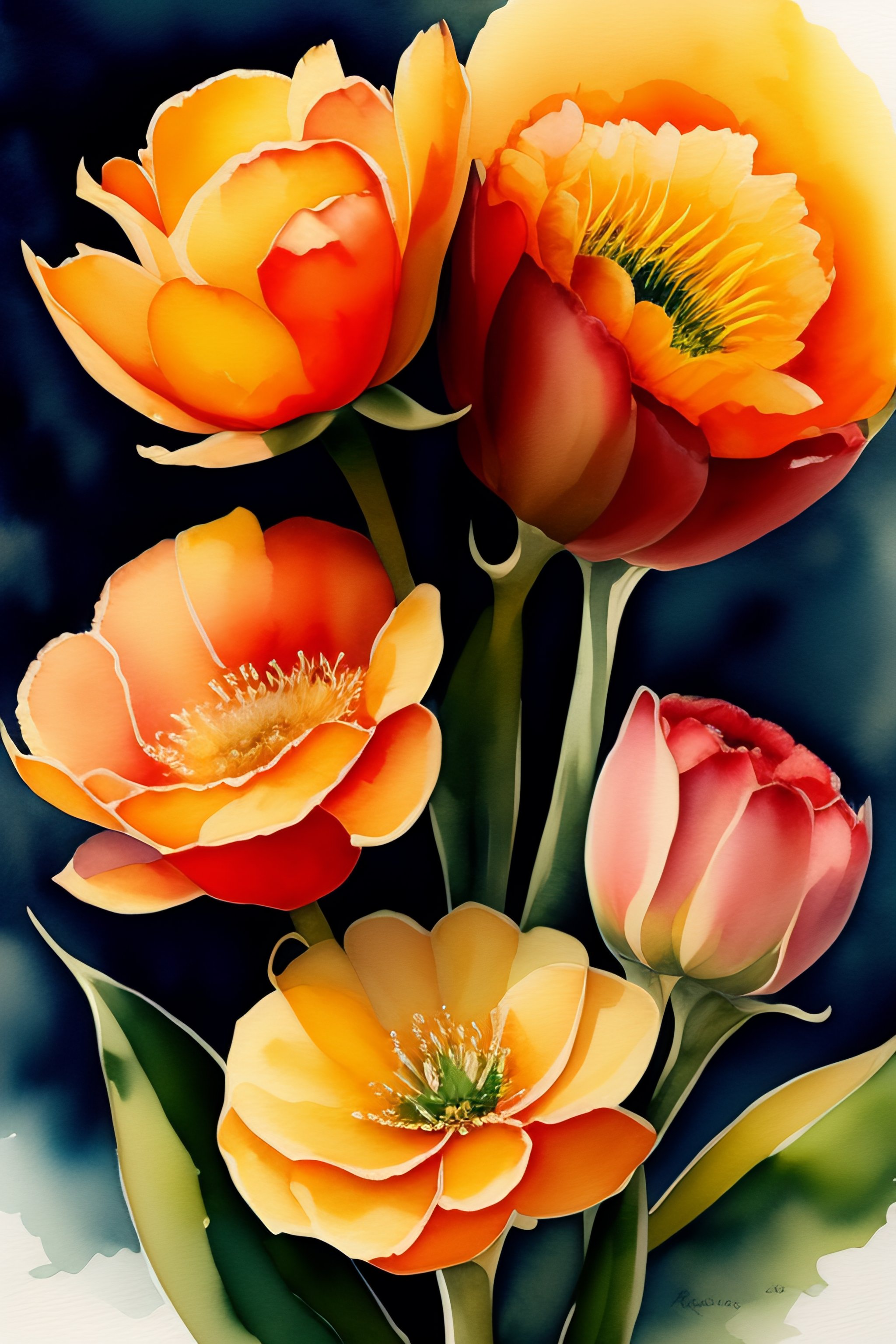 Lexica - Watercolor of warm color flowers