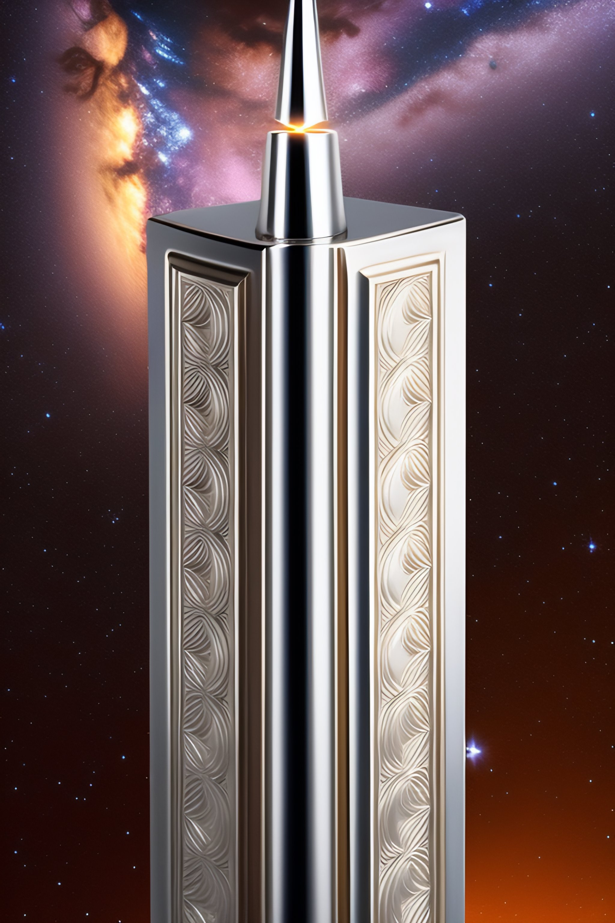 Lexica - Tall silver staff with starlight on top, photograph