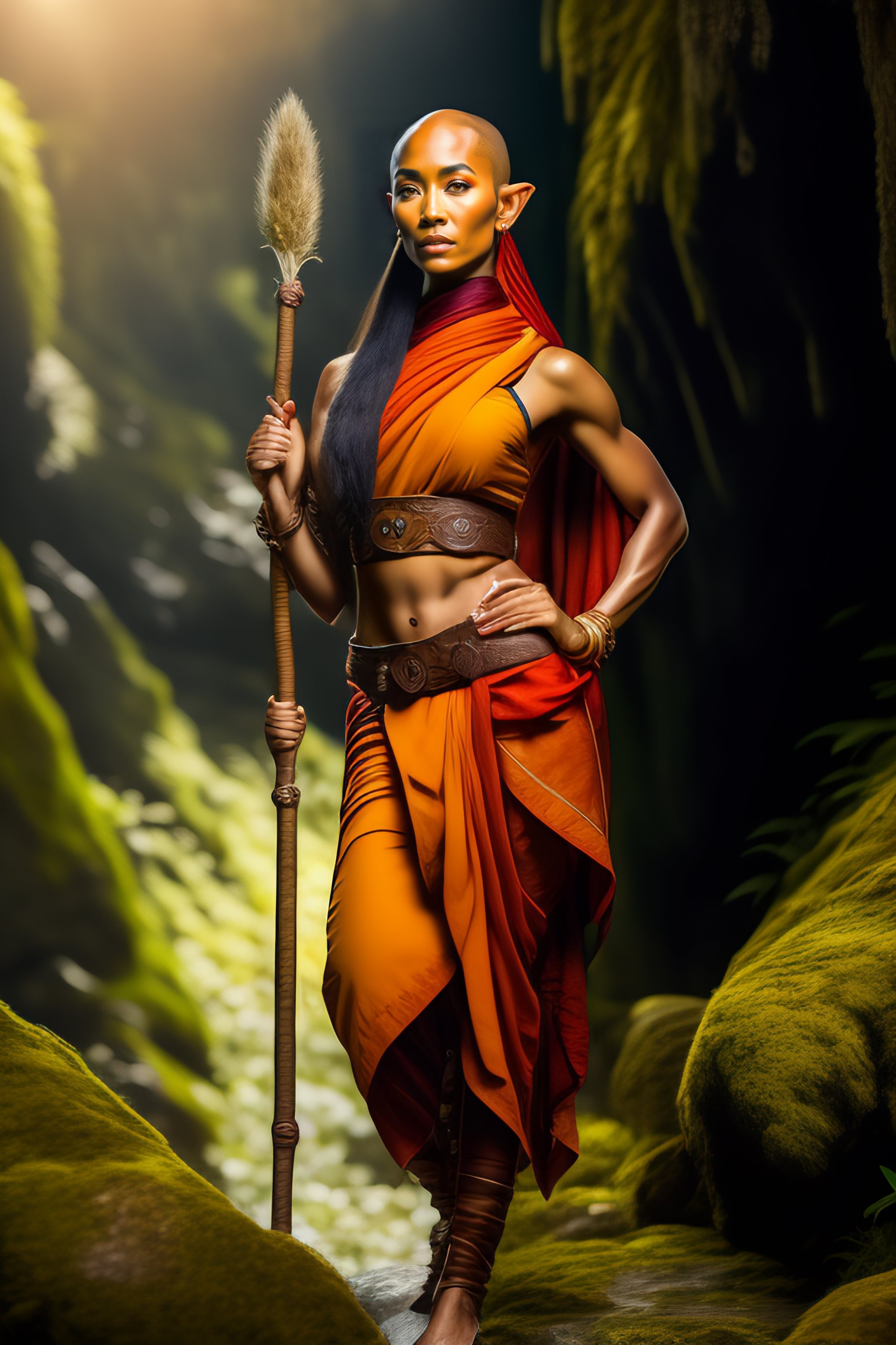 Lexica - Dungeons and dragons female elf monk with a stick, body shot ...