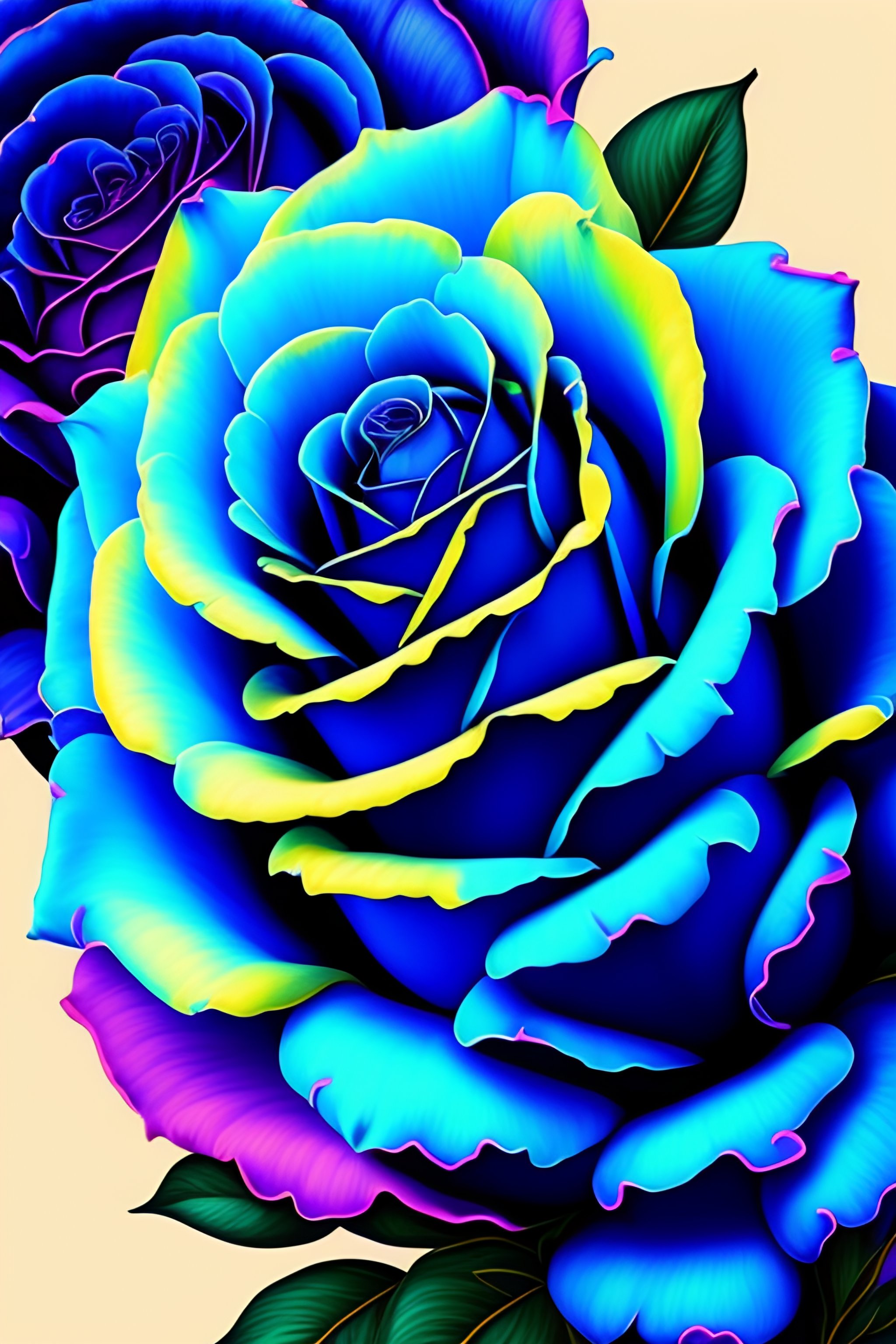 Lexica - Colorful, blue roses, neon, bright, black background, very ...