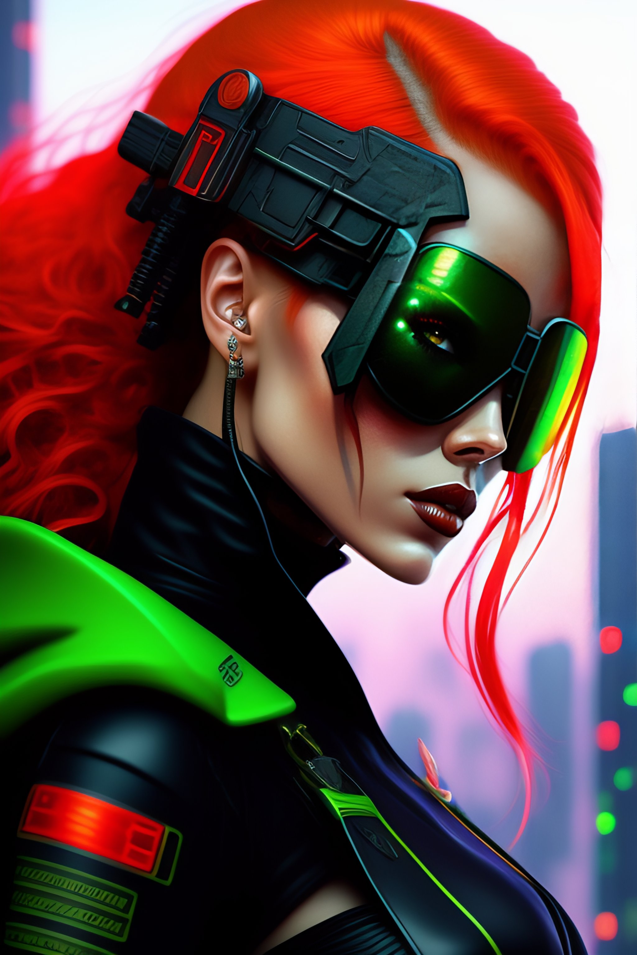 Lexica - Cyberpunk assassin with green eyes and red hair, detailed ...