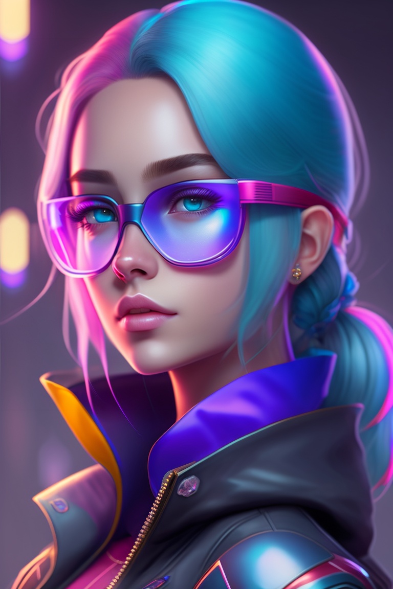 Lexica - Dark cute eyes, blue and pink hairs, glass wear smart ...