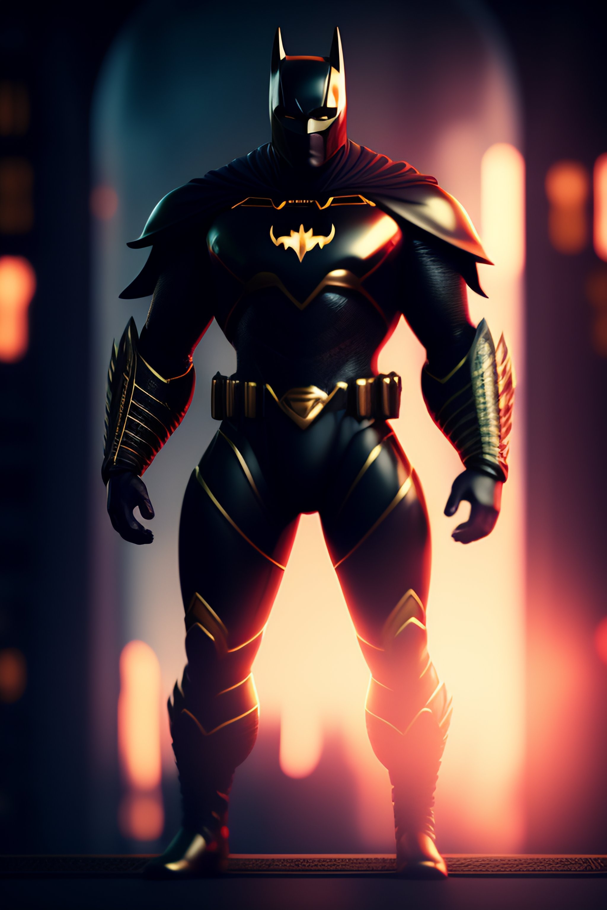 Lexica - Full body shot of Ben Affleck's black Batman poses with cape ...