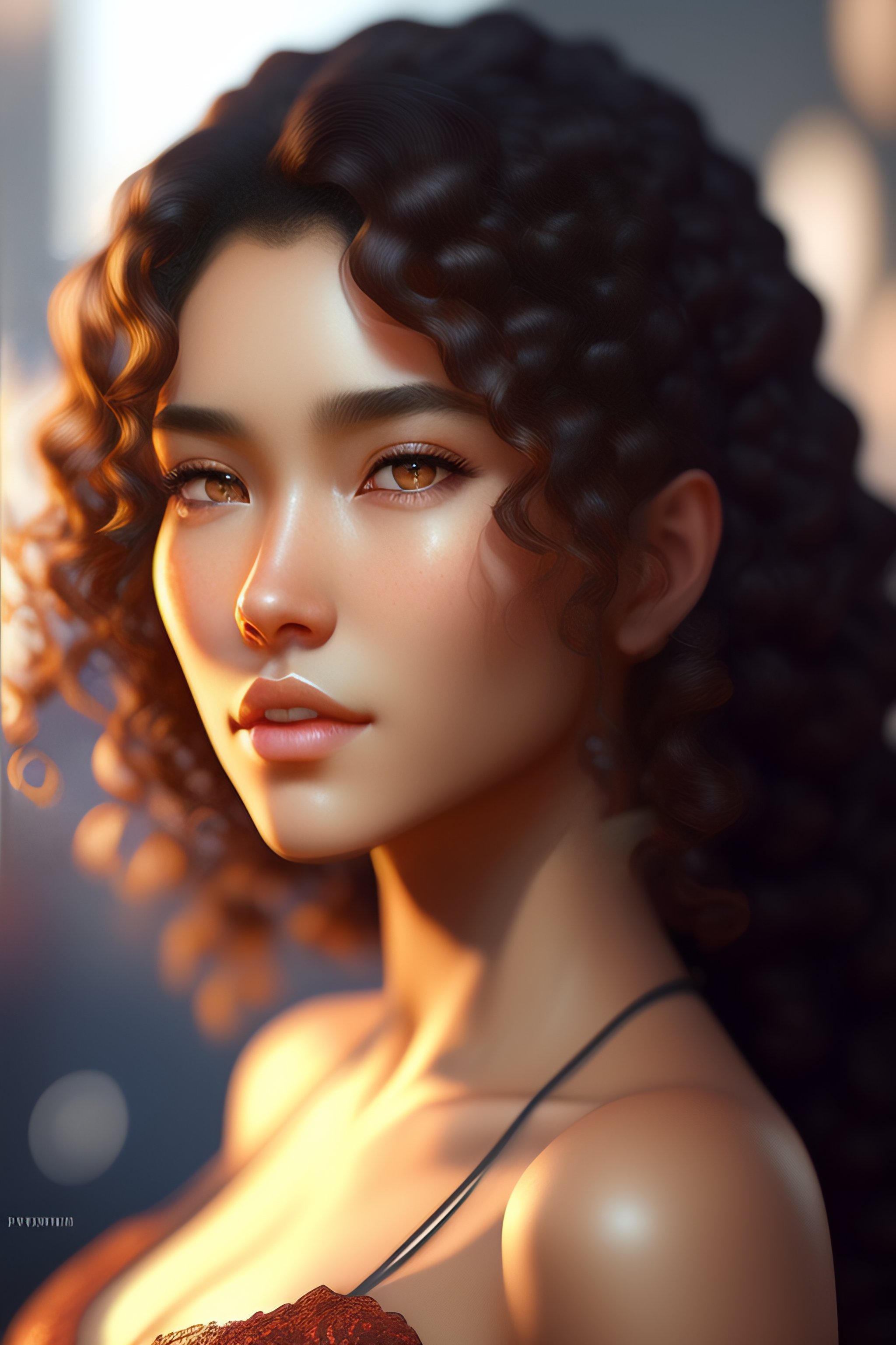 Lexica - With Curly Hair, and bright piercing brown eyes, hyper ...