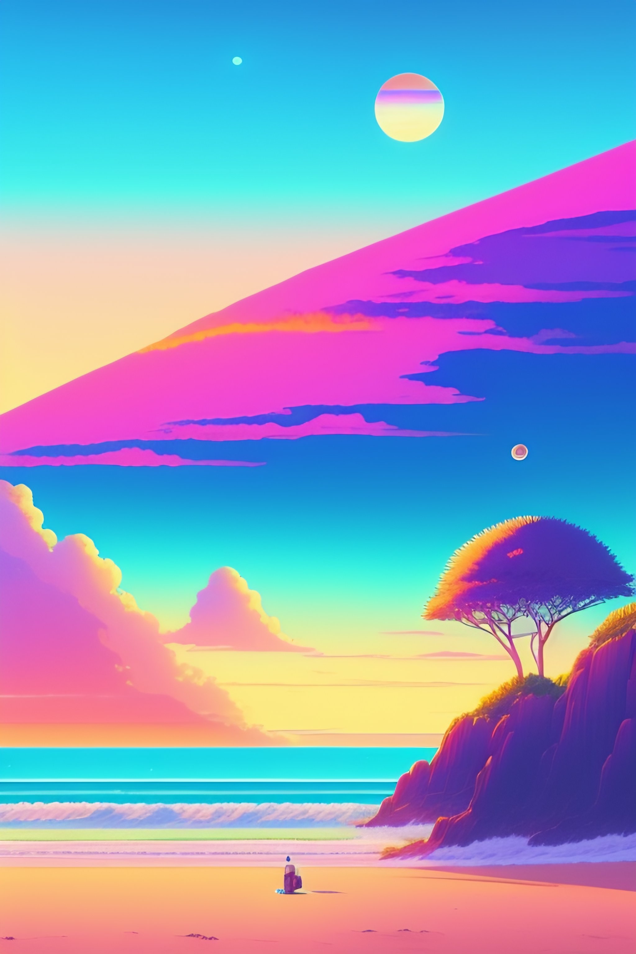 Lexica - Beautiful beach horizon view of the tropical ocean on an alien ...