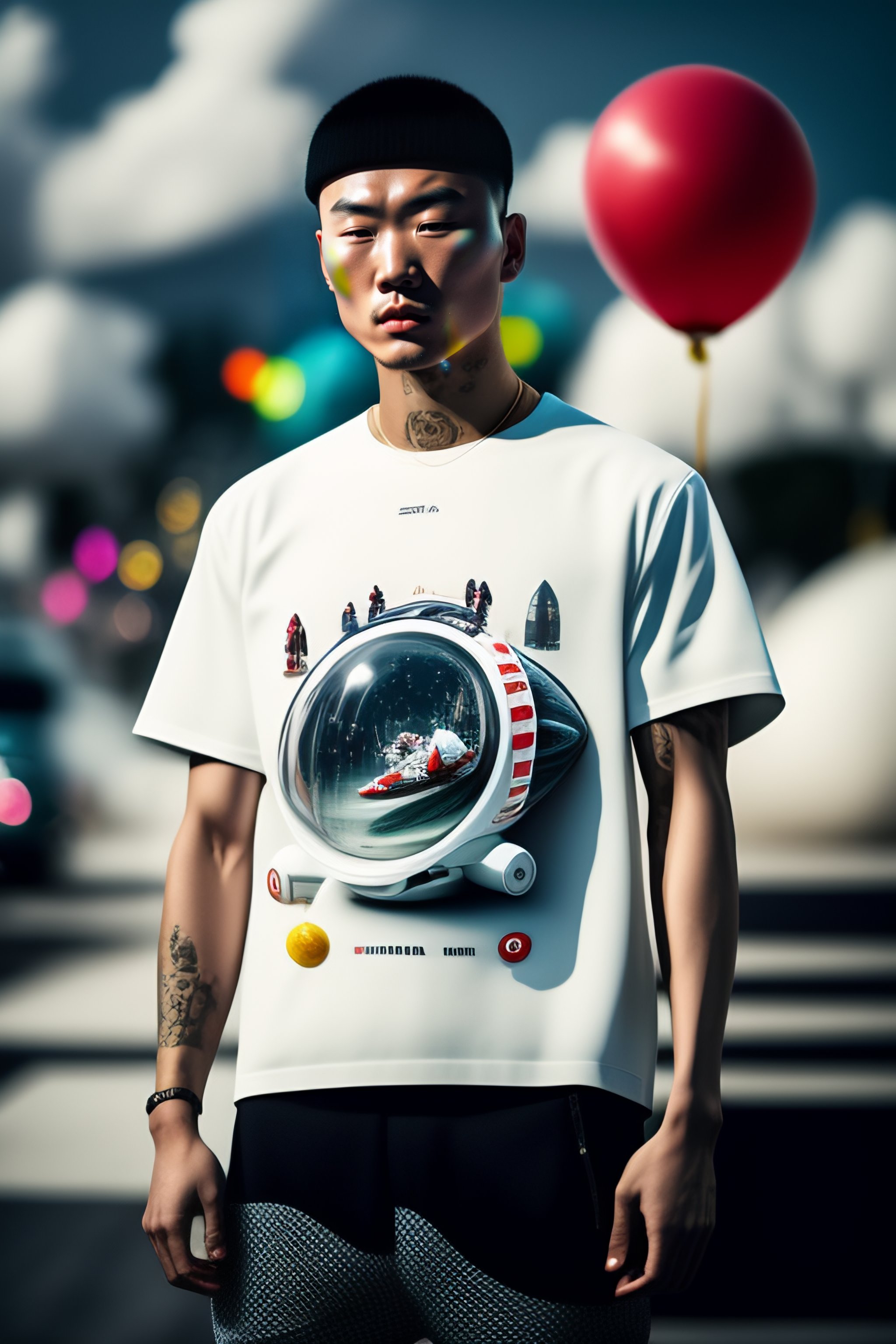 Lexica - Chinese man, vetements streetwear with shark theet design, off ...