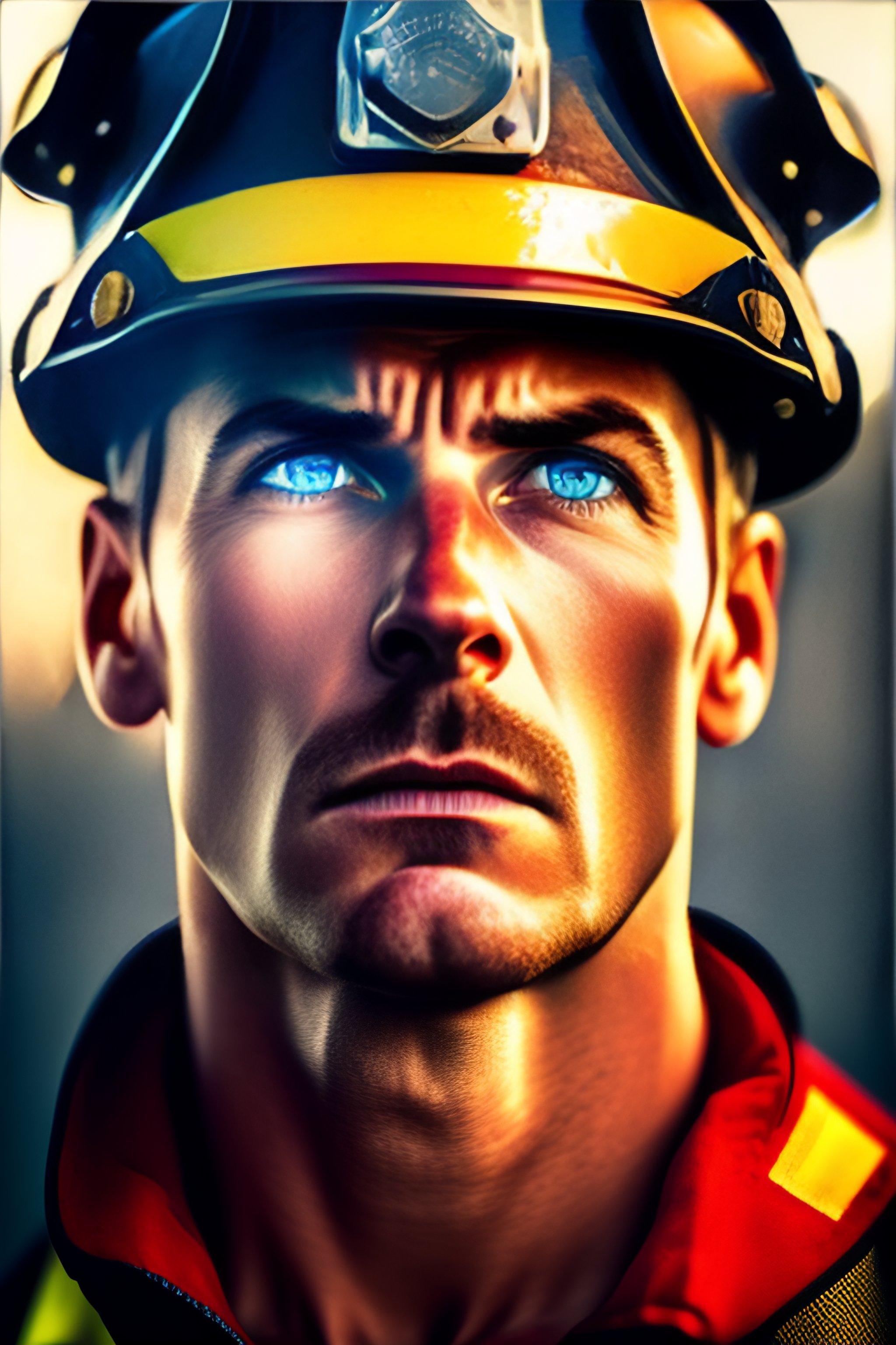 Lexica - Photograph of scared male firefighter, 40 years old, close up ...