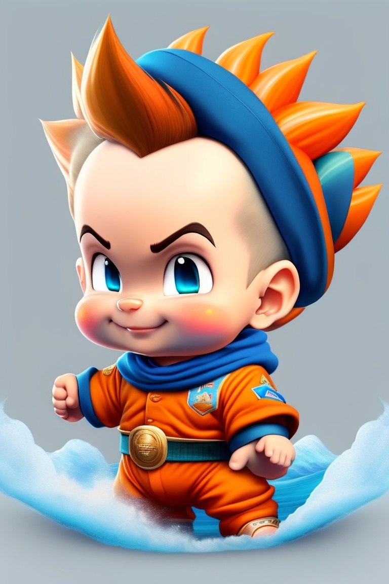 Lexica - An adorable cartoon baby goku, with chatGTP and the ocean